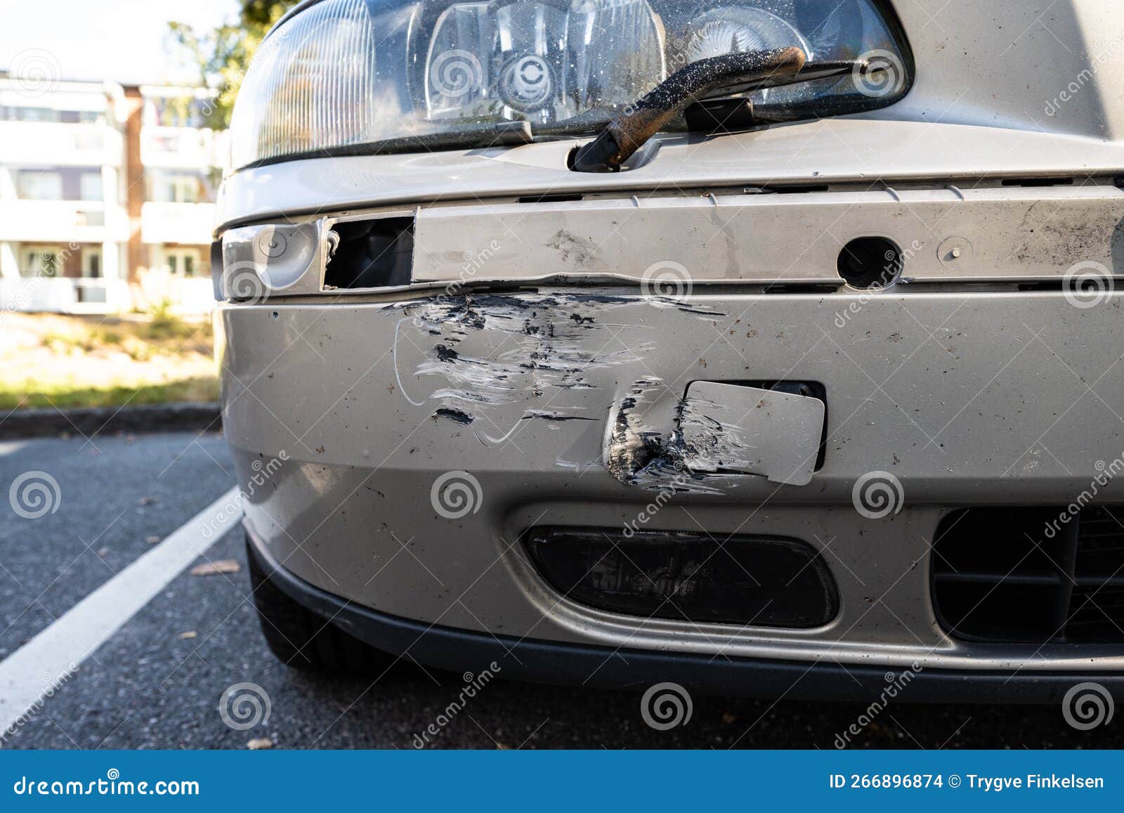 Damaged Front Bumper of a Grey Car.. Stock Photo - Image of truck ...