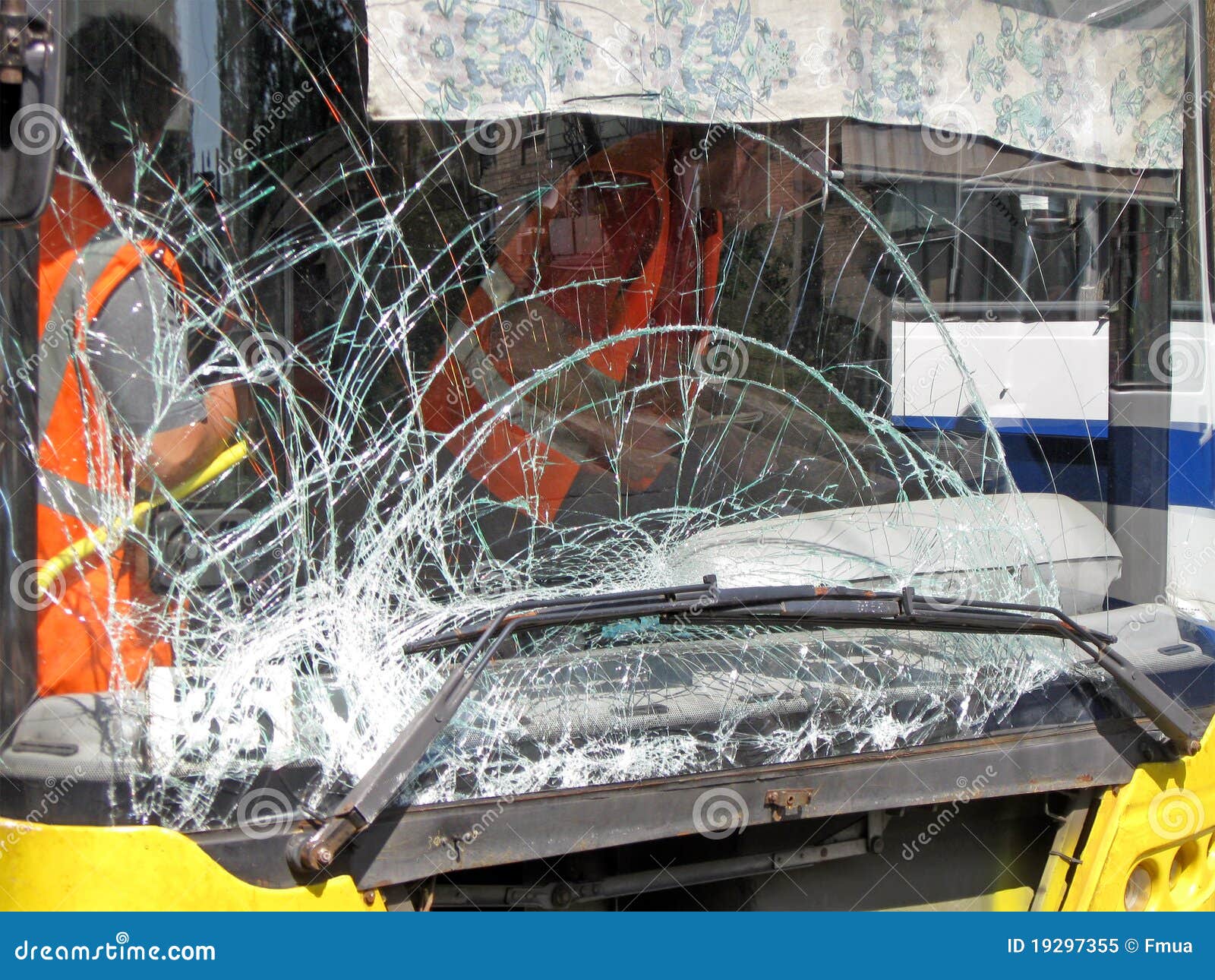 Chaotic Damaged Glass on Bus Closeup, Road Traffic Accident ...