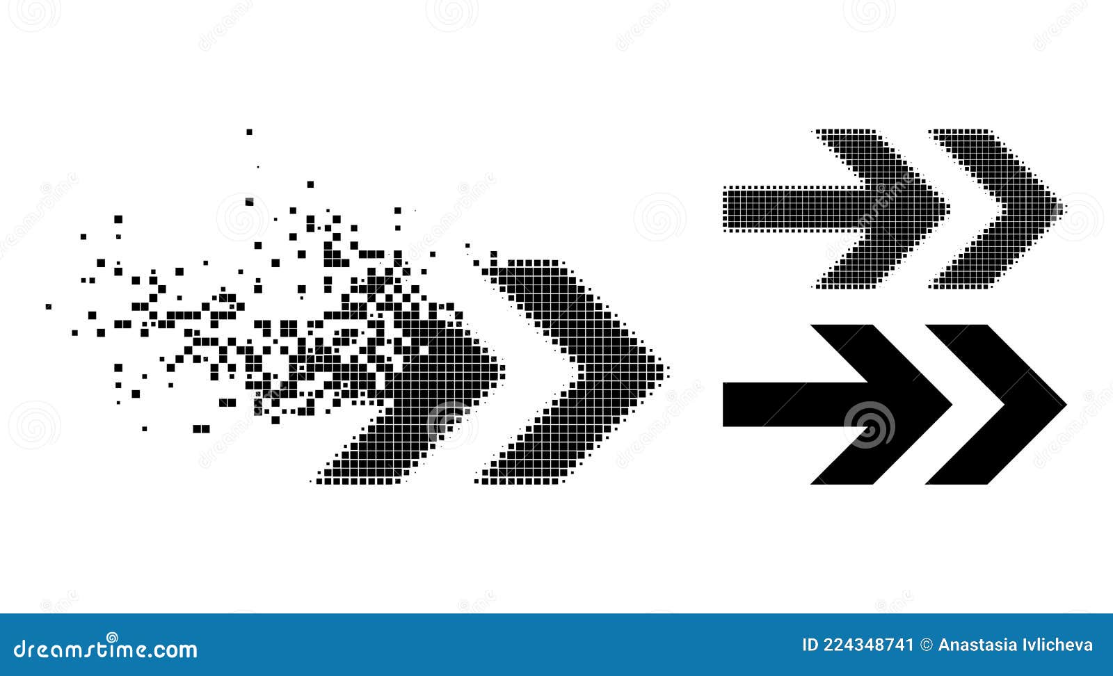 Damaged and Halftone Pixelated Arrow Right Icon Stock Vector ...