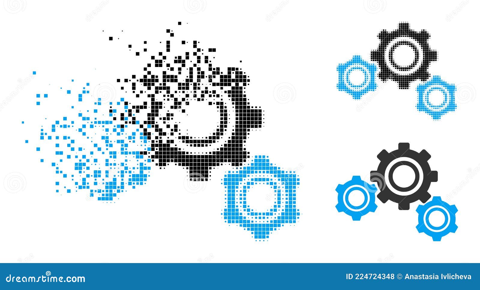 Damaged and Halftone Pixelated Gears Icon Stock Vector - Illustration ...