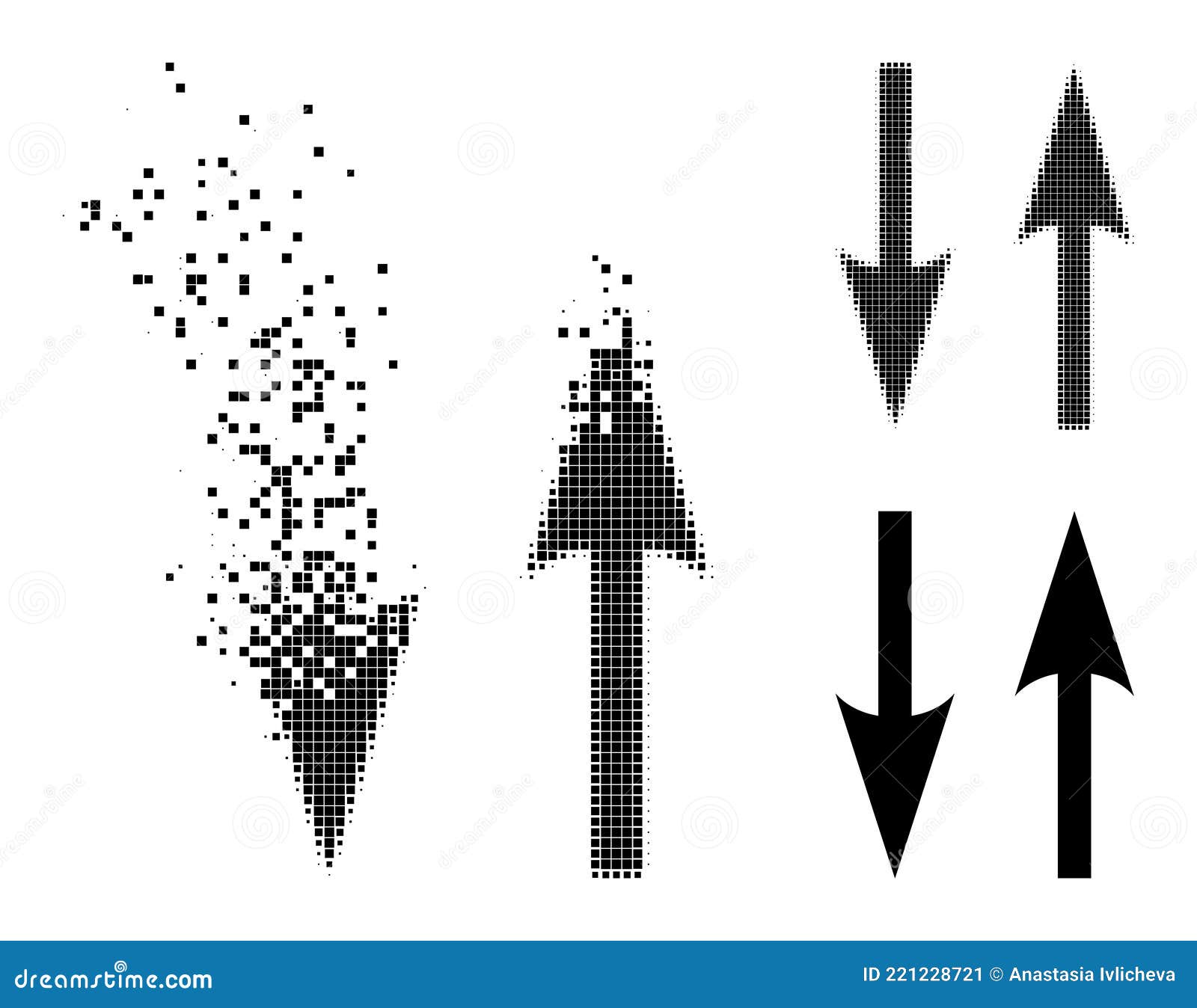 Damaged and Halftone Pixelated Vertical Exchange Arrows Icon Stock ...