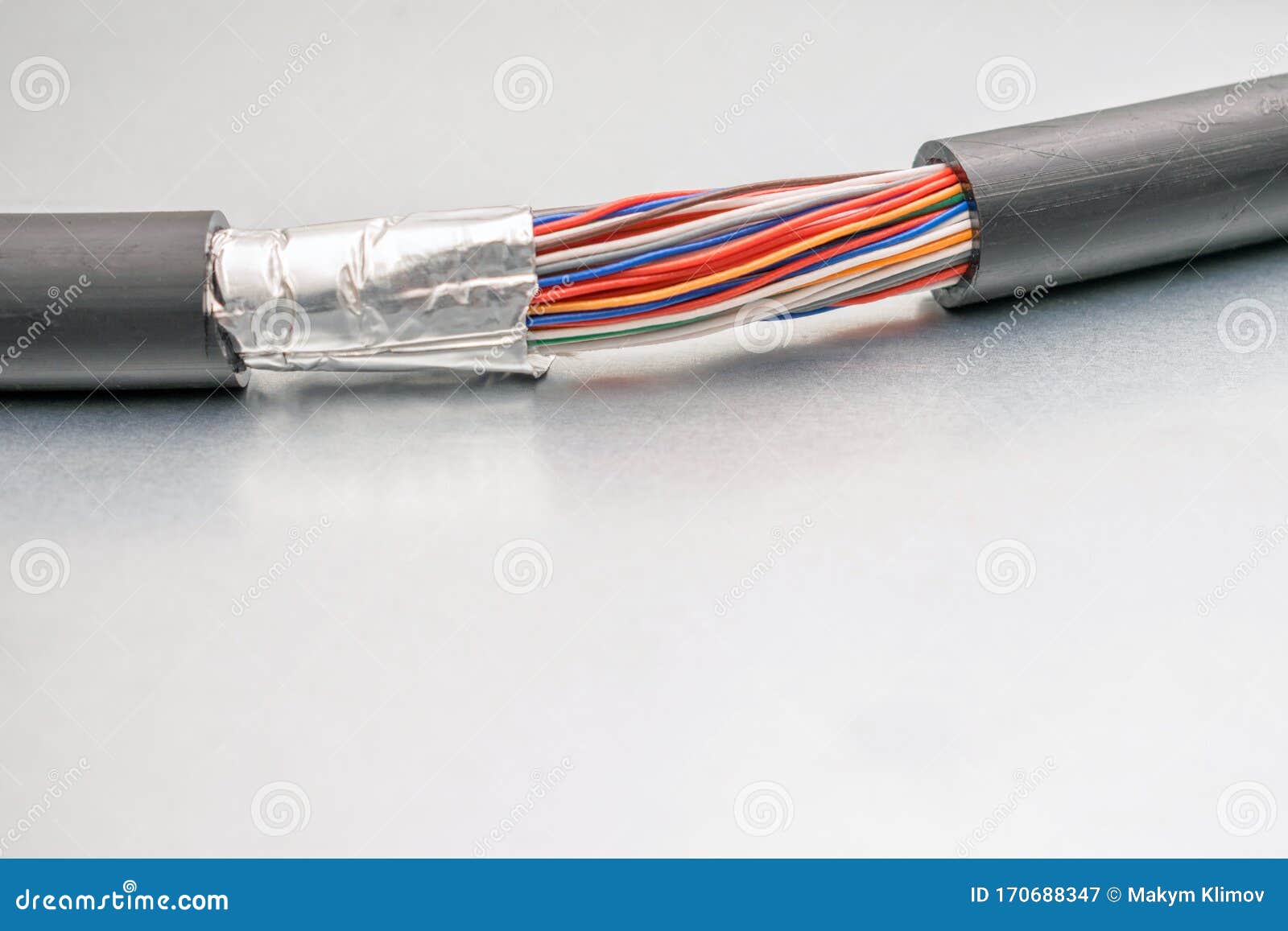 Damaged Isolation of Backbone Channel. Multicolored Trunk Cable is Torn ...