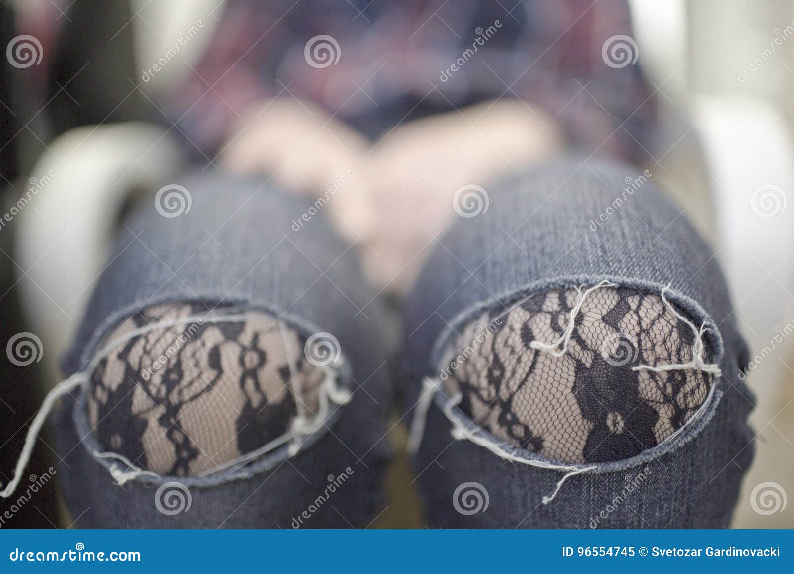 Damaged jeans stock image. Image of adult, denim, fashion - 96554745
