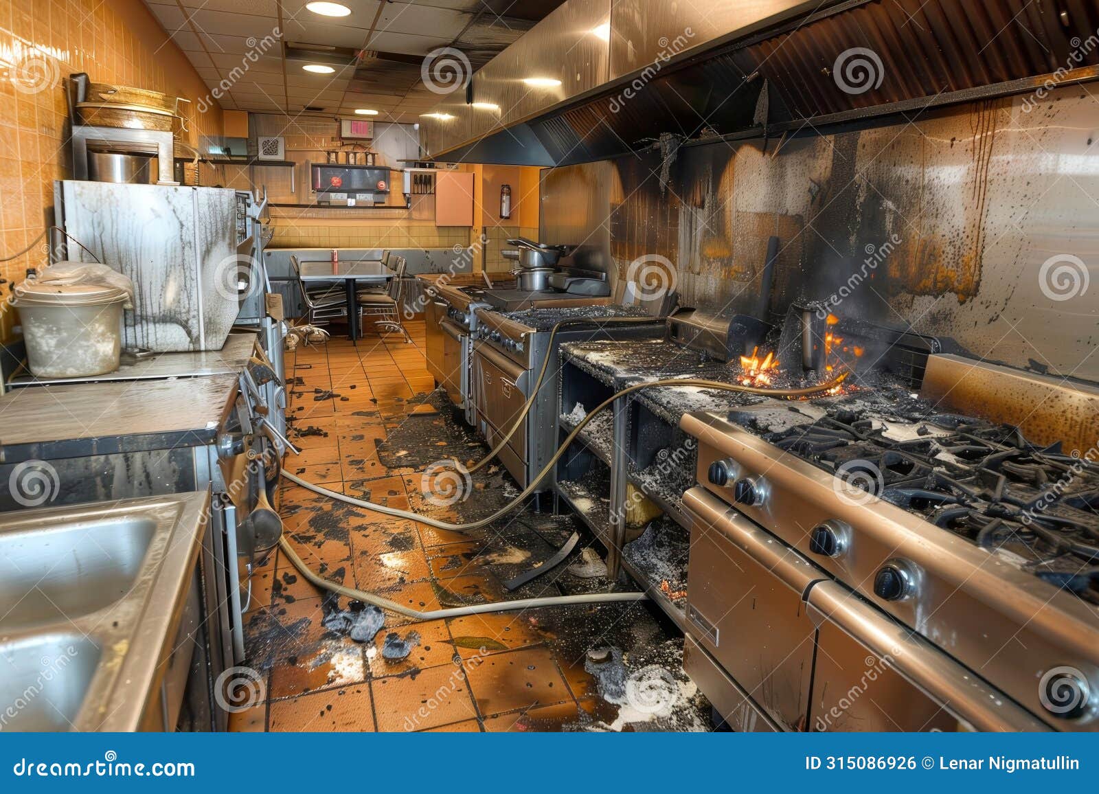 Damaged Kitchen after a Fire in a Diner with Burnt Equipment Stock ...