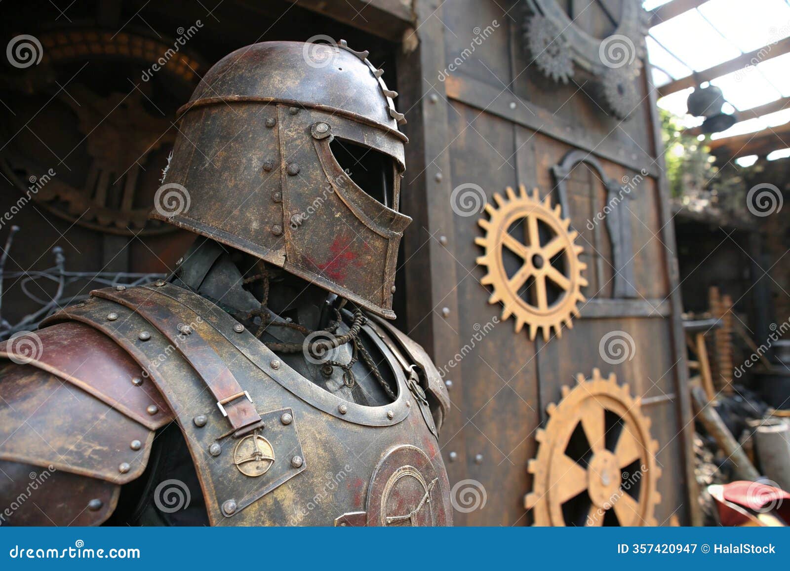Damaged Metal Armor with Torn Hole Steam Punk Stock Illustration ...