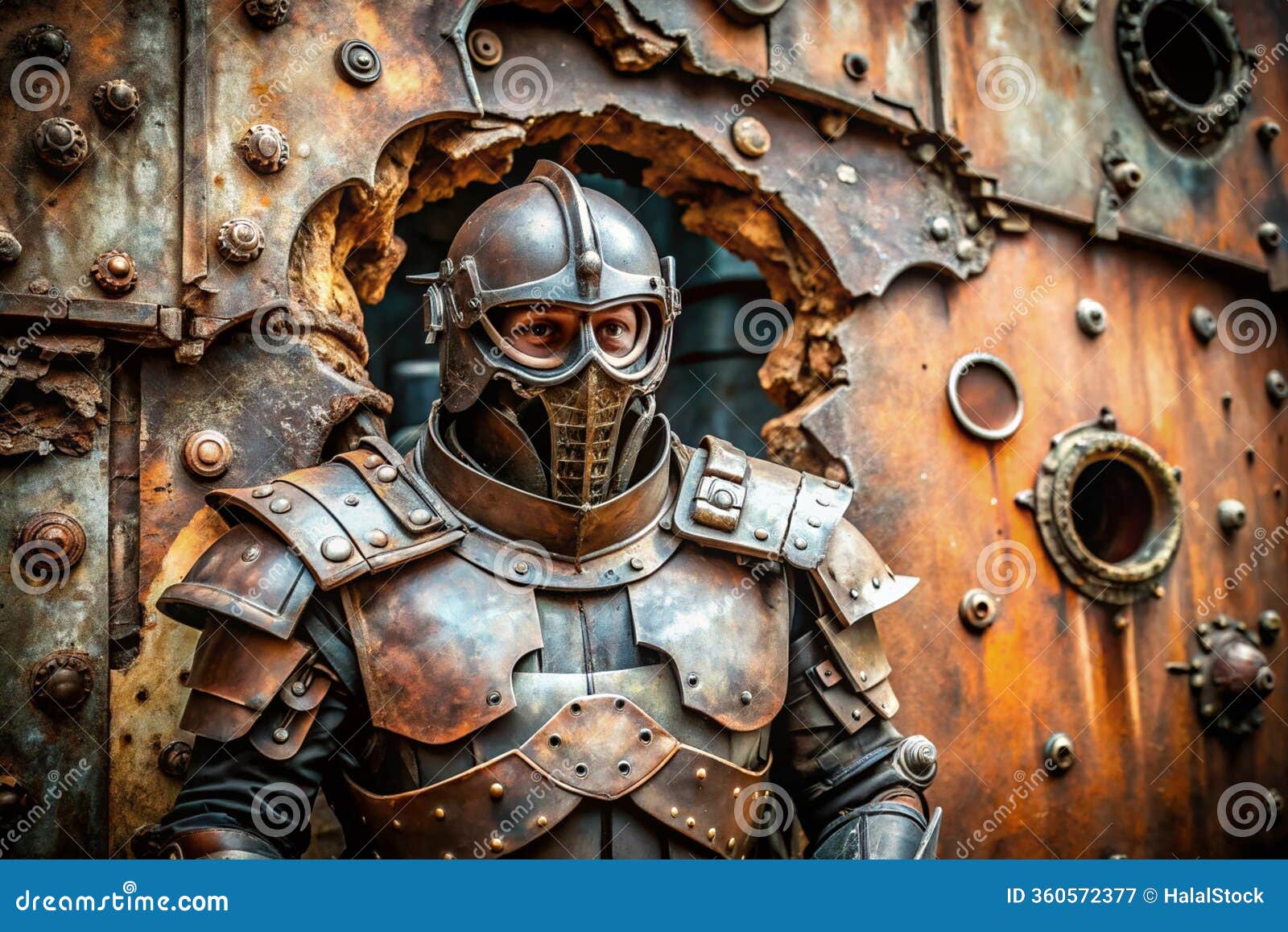 Damaged Metal Armor with Torn Hole Steam Punk Stock Illustration ...
