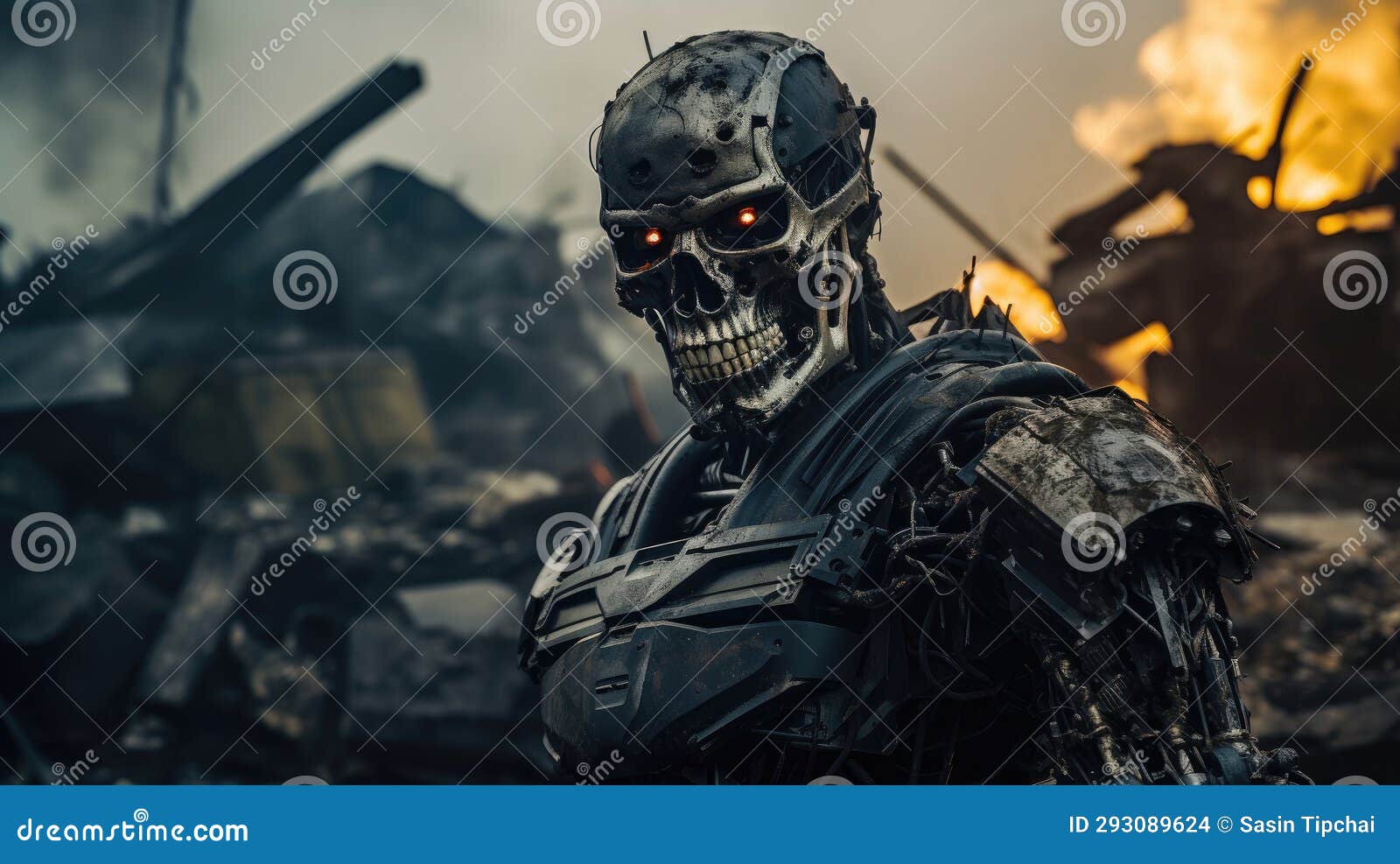 Damaged Metal Skeleton Robot, without Human Shell, Humanoid with ...