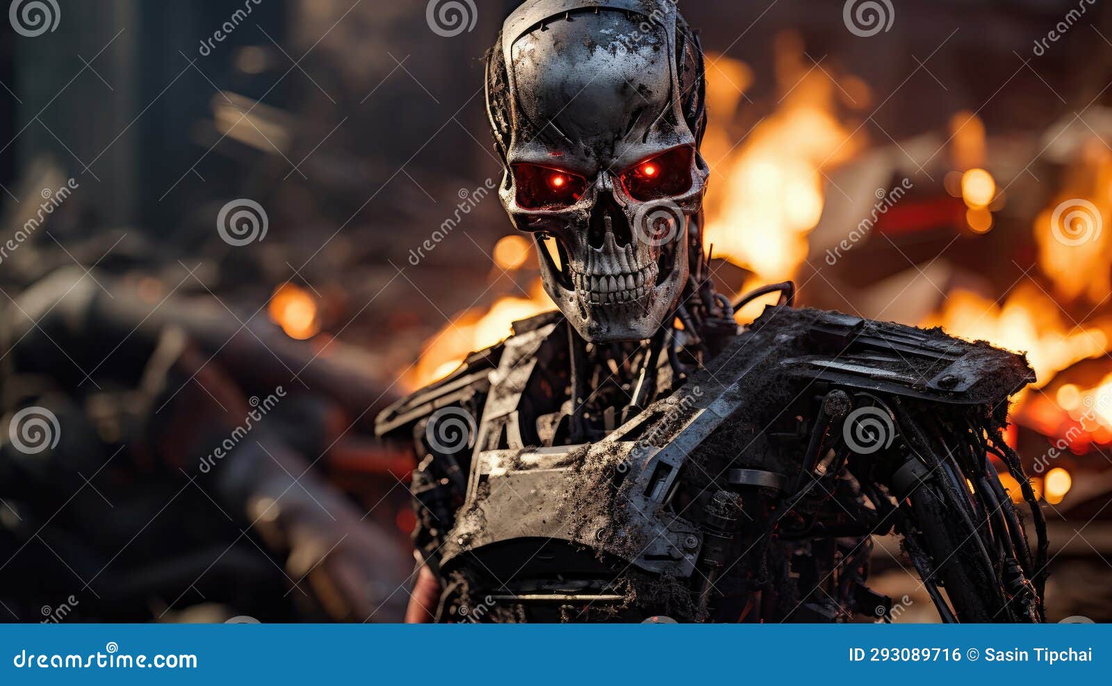 Damaged Metal Skeleton Robot, Without Human Shell, Humanoid With ...