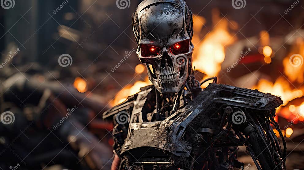 Damaged Metal Skeleton Robot, without Human Shell, Humanoid with ...