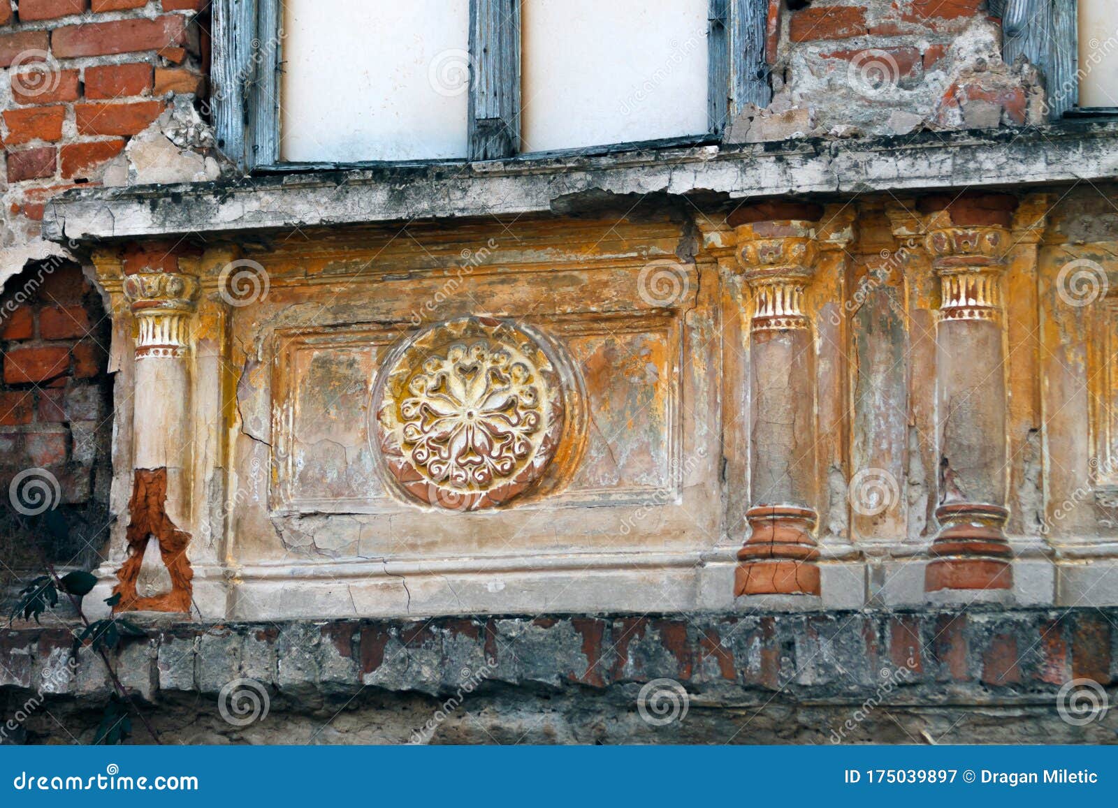 Damaged Old Facade with Decorative Details Stock Image - Image of ...