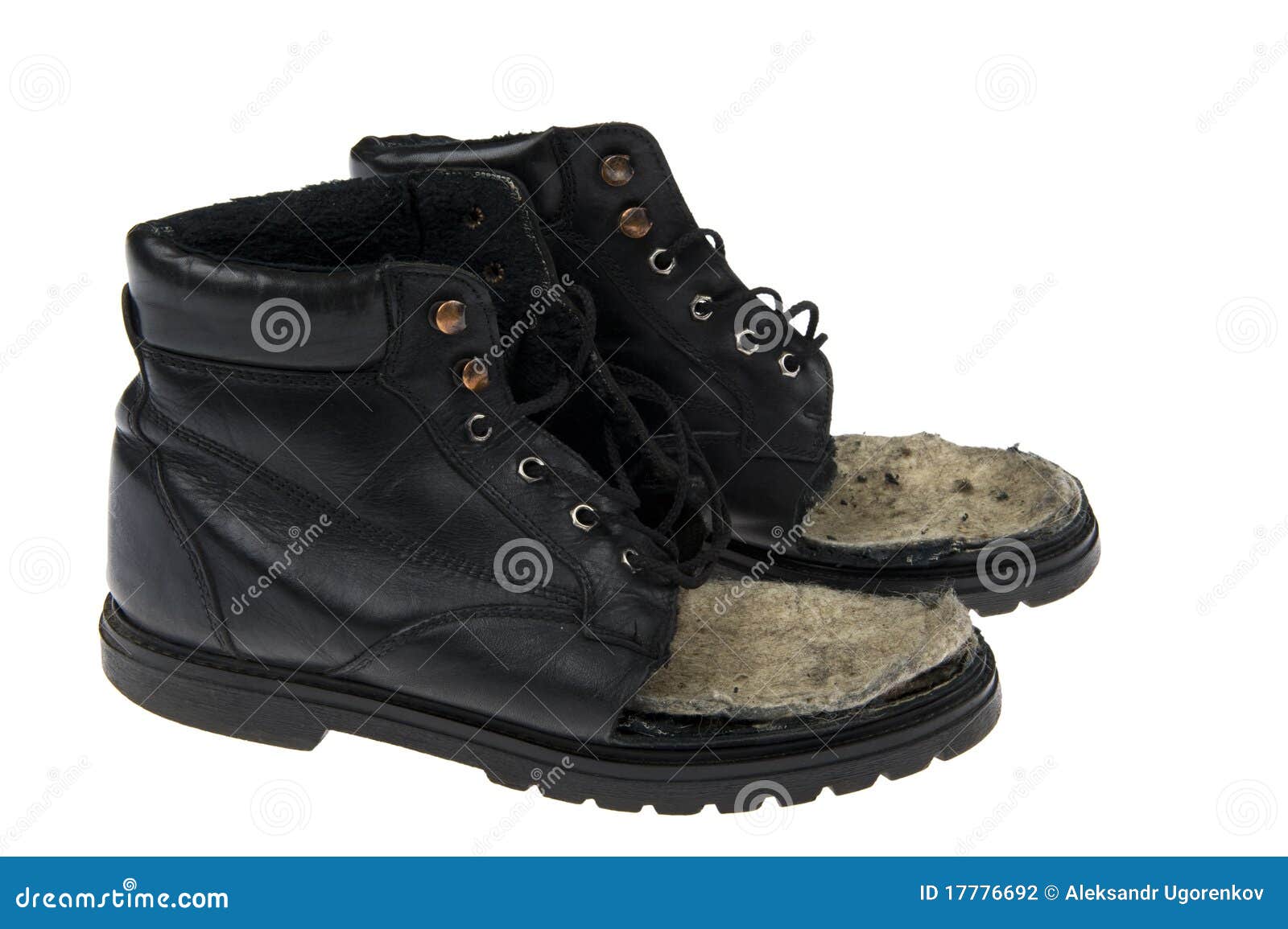 Damaged old shoes on white stock photo. Image of boots - 17776692