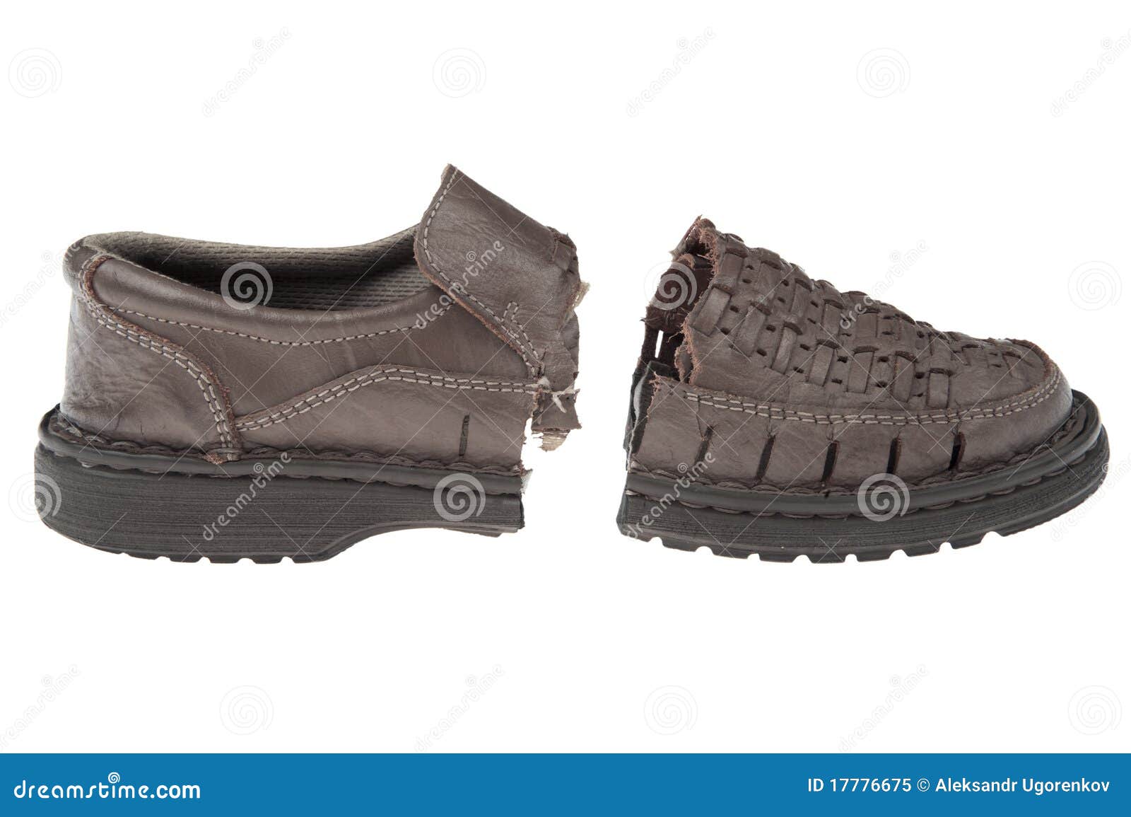 Damaged Old Shoes on White Close Up Stock Image - Image of damaged ...