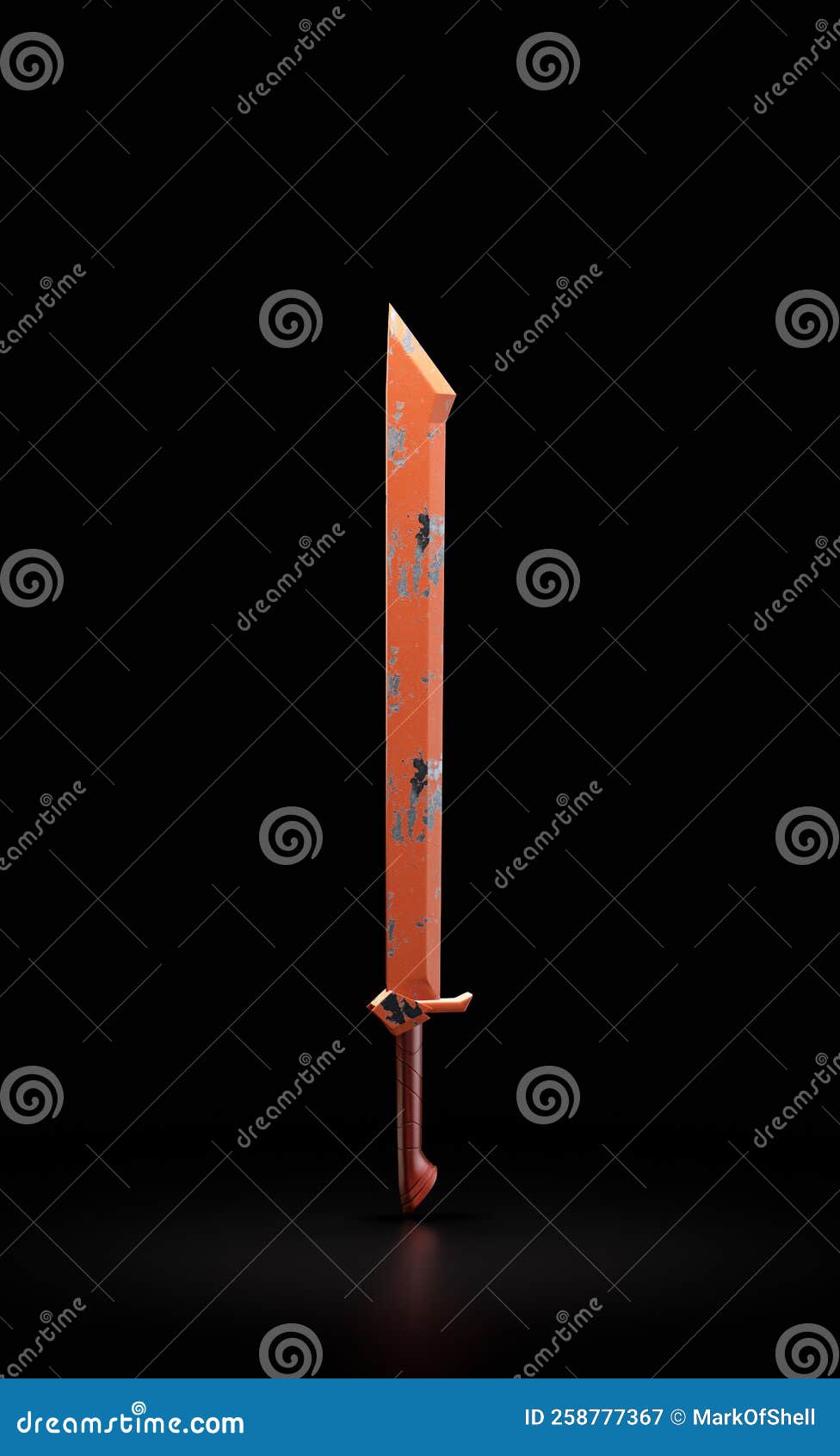 Damaged Orange Painted Sword. Knight Sword in Black Background, 3d ...