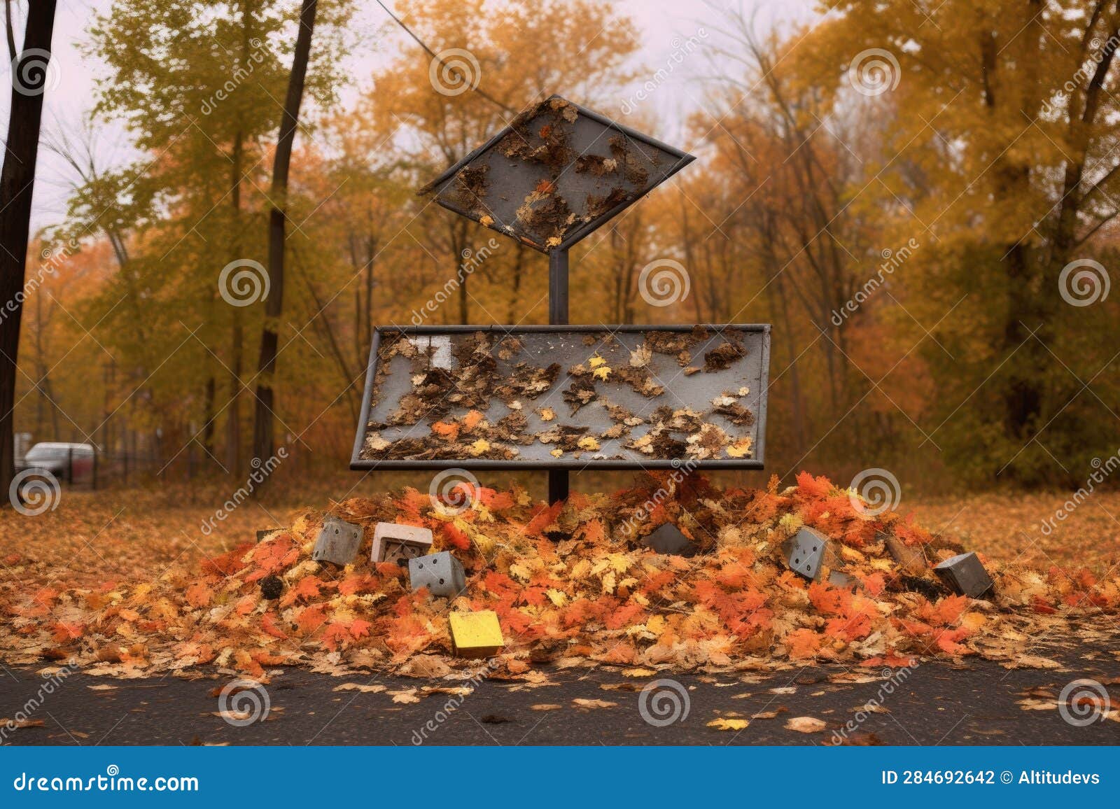 Damaged Park Sign with Debris Surrounding it Stock Photo - Image of ...