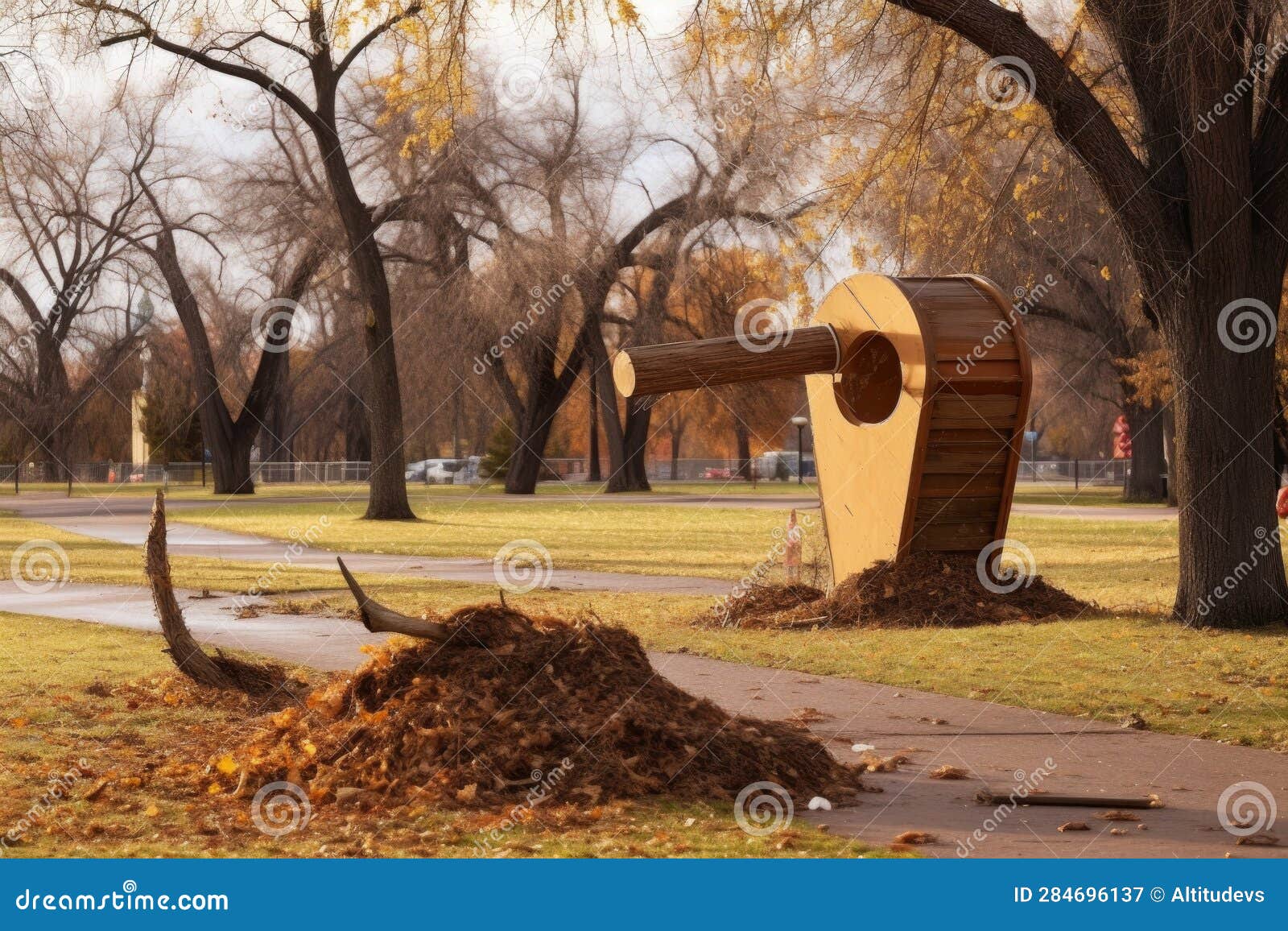 Damaged Park Sign after Windstorm Stock Image - Image of damaged ...