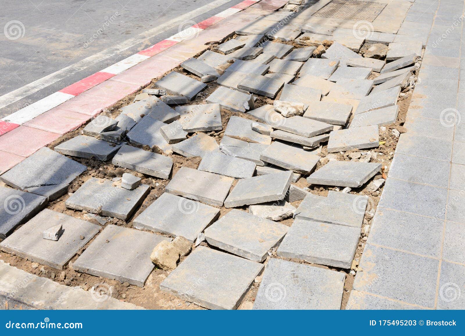 Damaged of Pavement Stones at Construction Site Stock Image - Image of ...