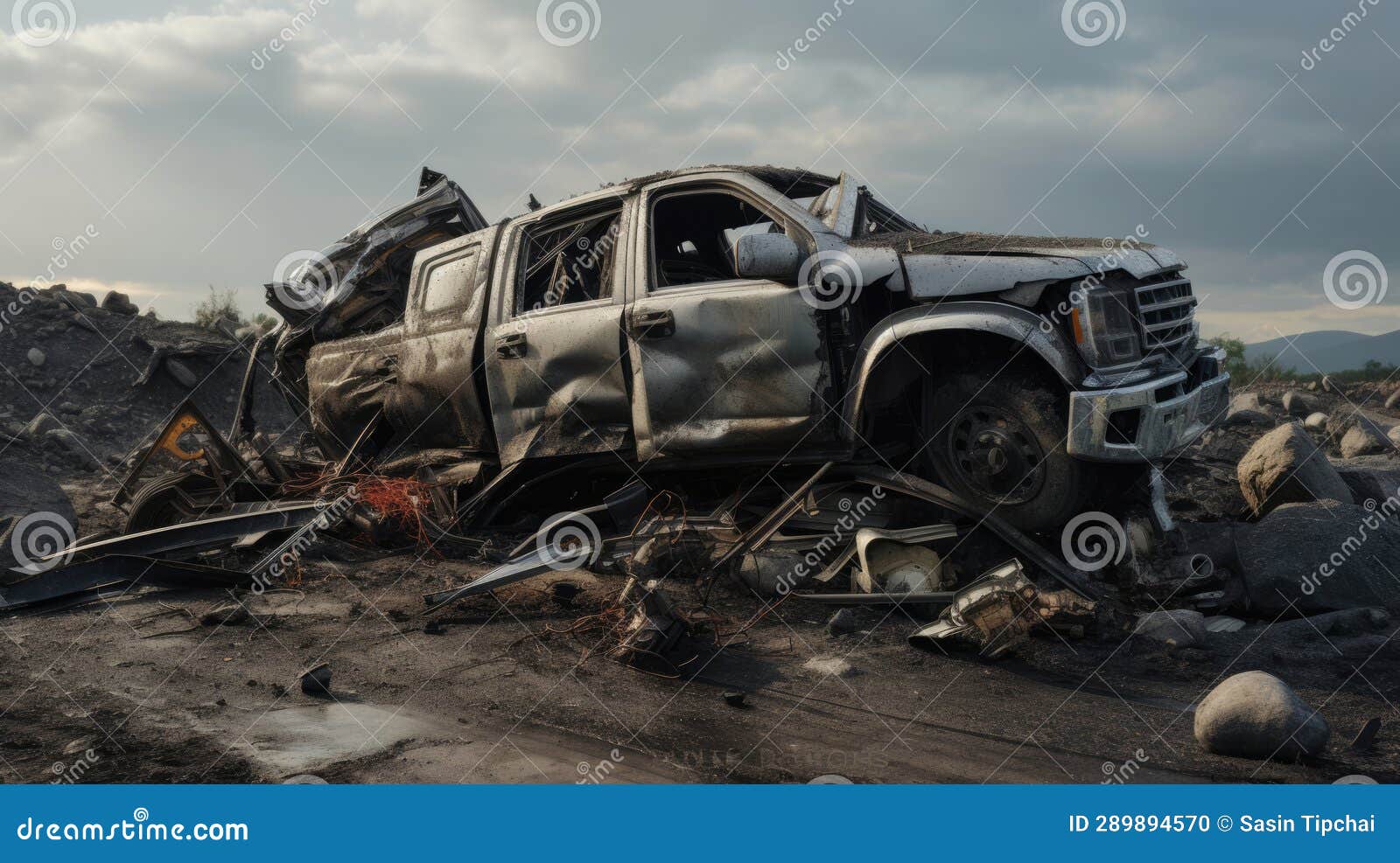 Damaged Pickup Trucks after an Accident on the Highway Stock ...