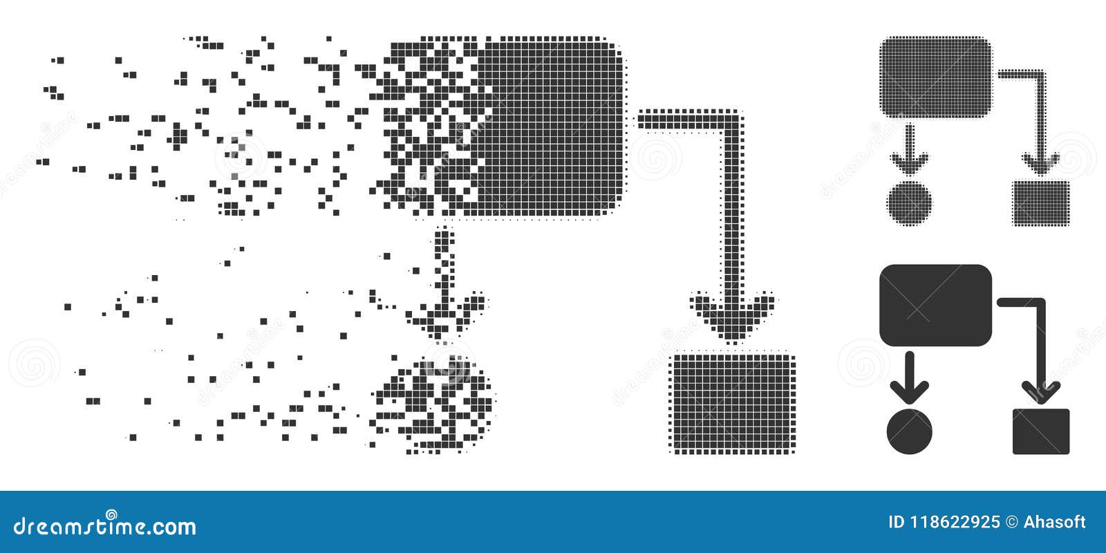 Damaged Pixel Halftone Flow Chart Icon Stock Vector - Illustration of dissipated, glyph: 118622925