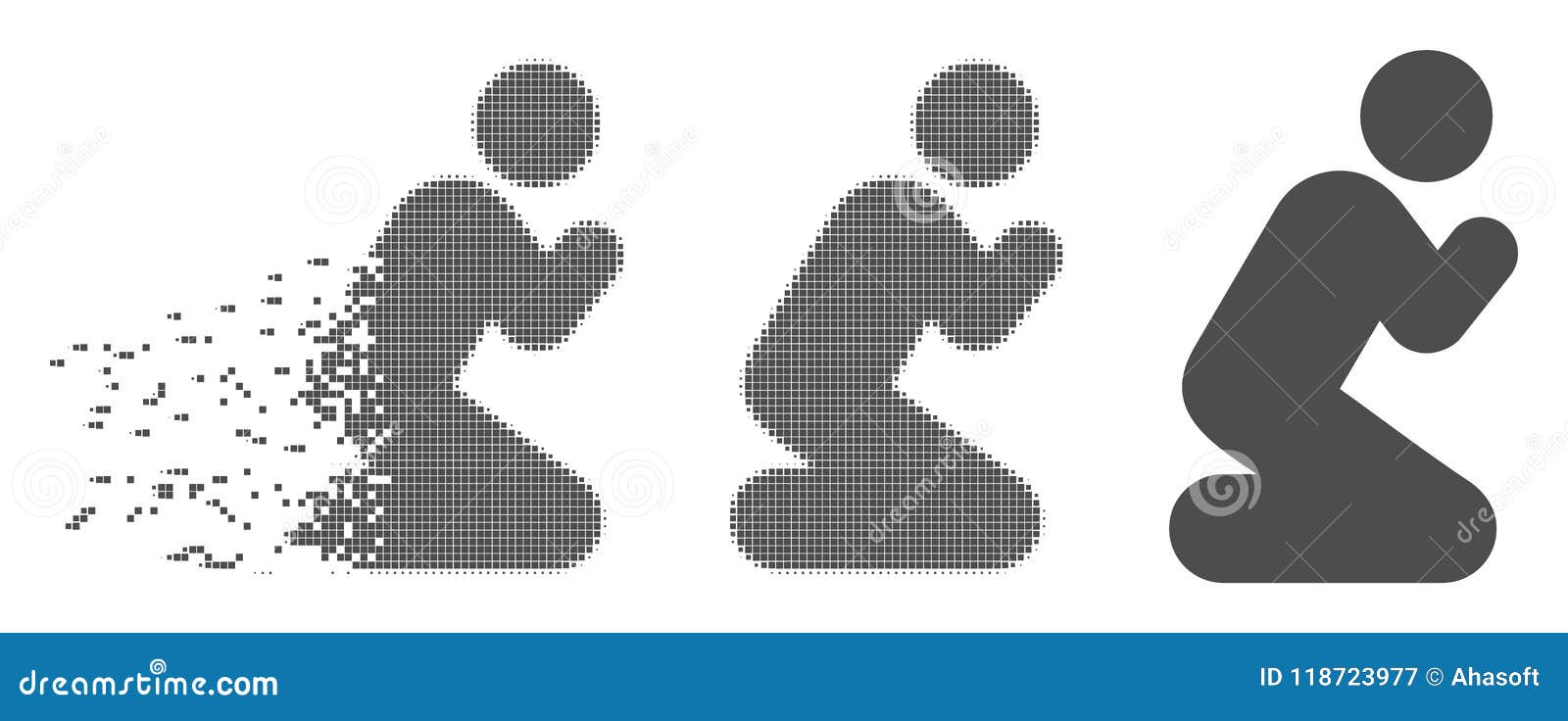 Damaged Pixel Halftone Pray Pose Icon Stock Vector - Illustration of ...