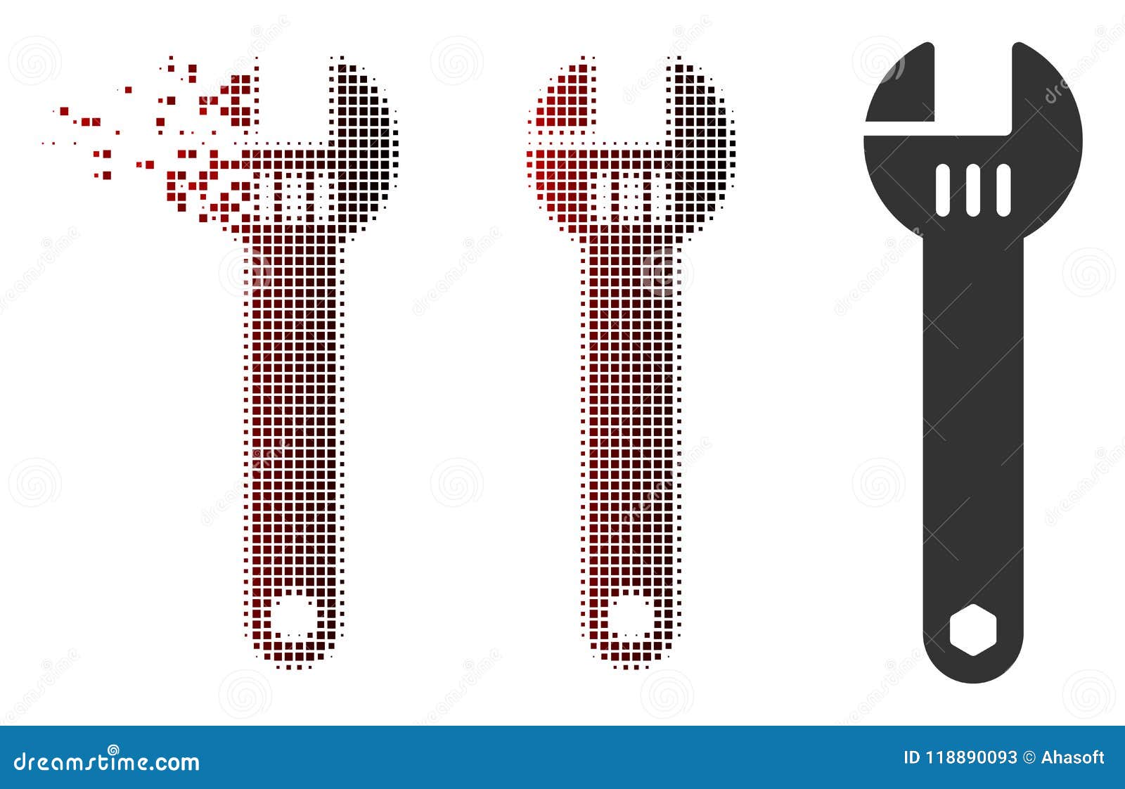 Damaged Pixel Halftone Spanner Icon Stock Vector - Illustration of ...