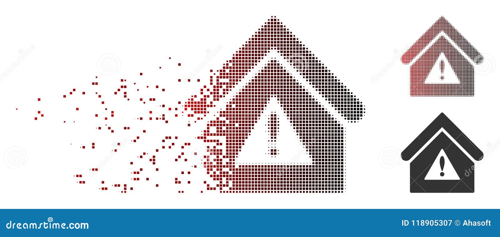 Damaged Pixel Halftone Warning Building Icon Stock Vector ...