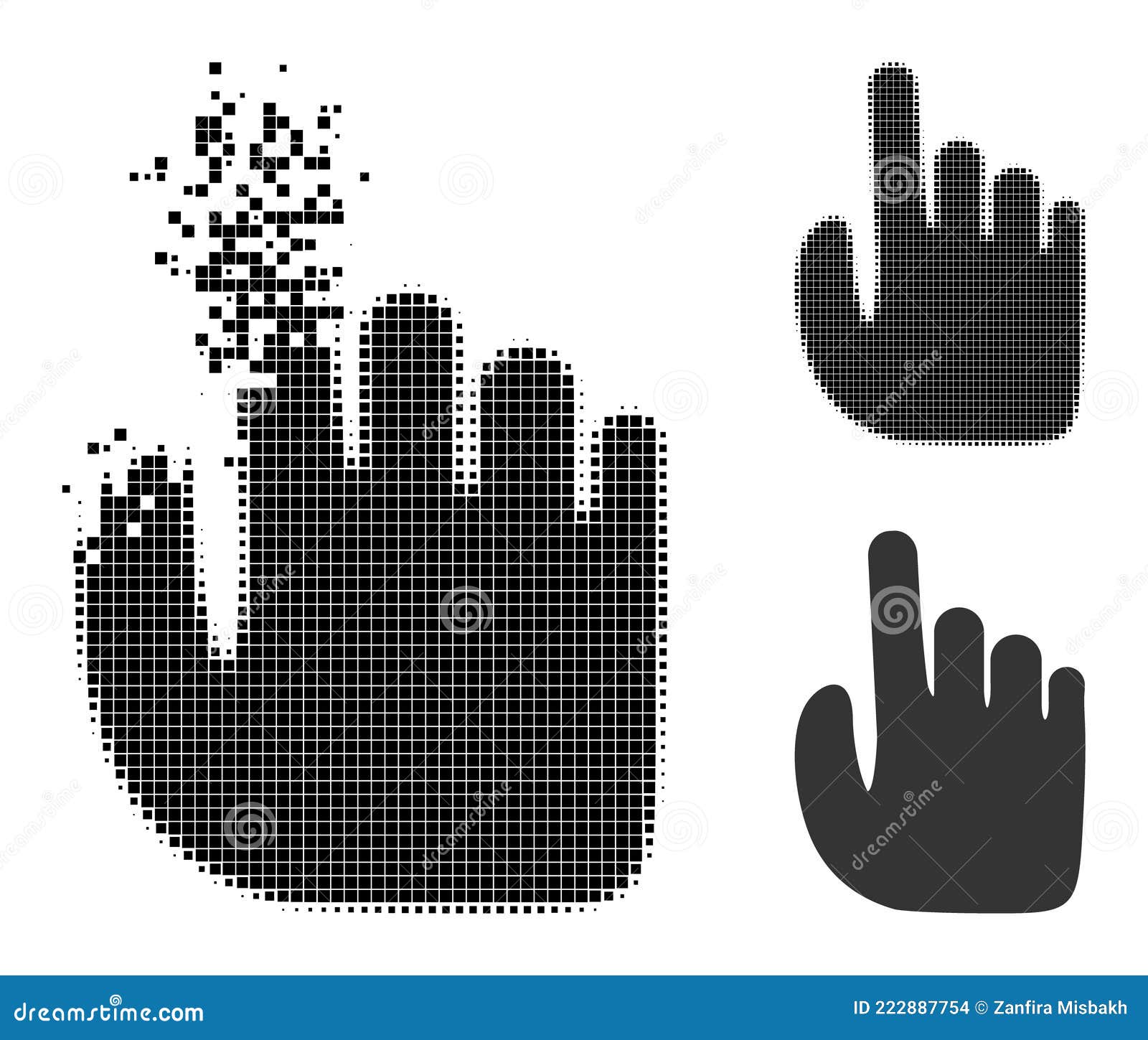 Damaged Pixel Index Finger Glyph with Halftone Version Stock Vector ...