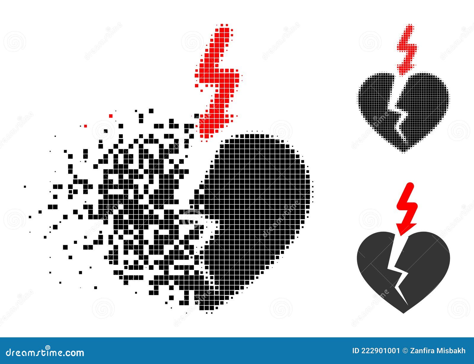 Decomposed Pixel Break Heart Glyph with Halftone Version Stock Vector ...