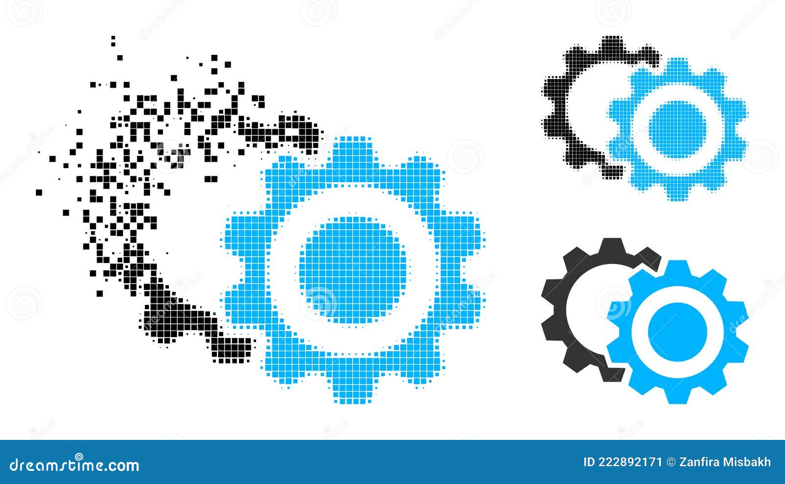 Damaged Pixelated Gears Glyph with Halftone Version Stock Vector ...