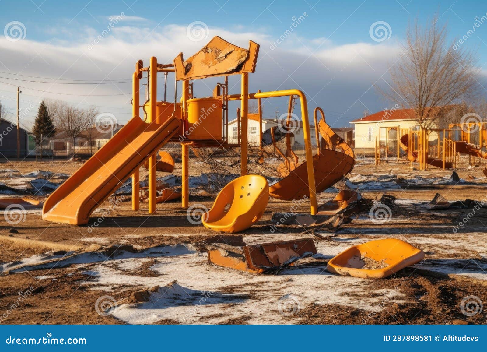 Damaged Playground Equipment after Windstorm Stock Image - Image of ...