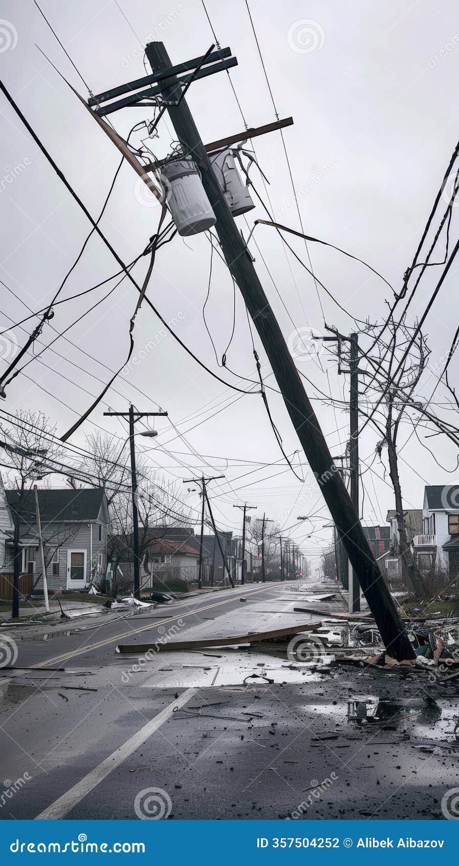 Damaged Power Plant After Storm, Downed Power Lines Stock Image ...