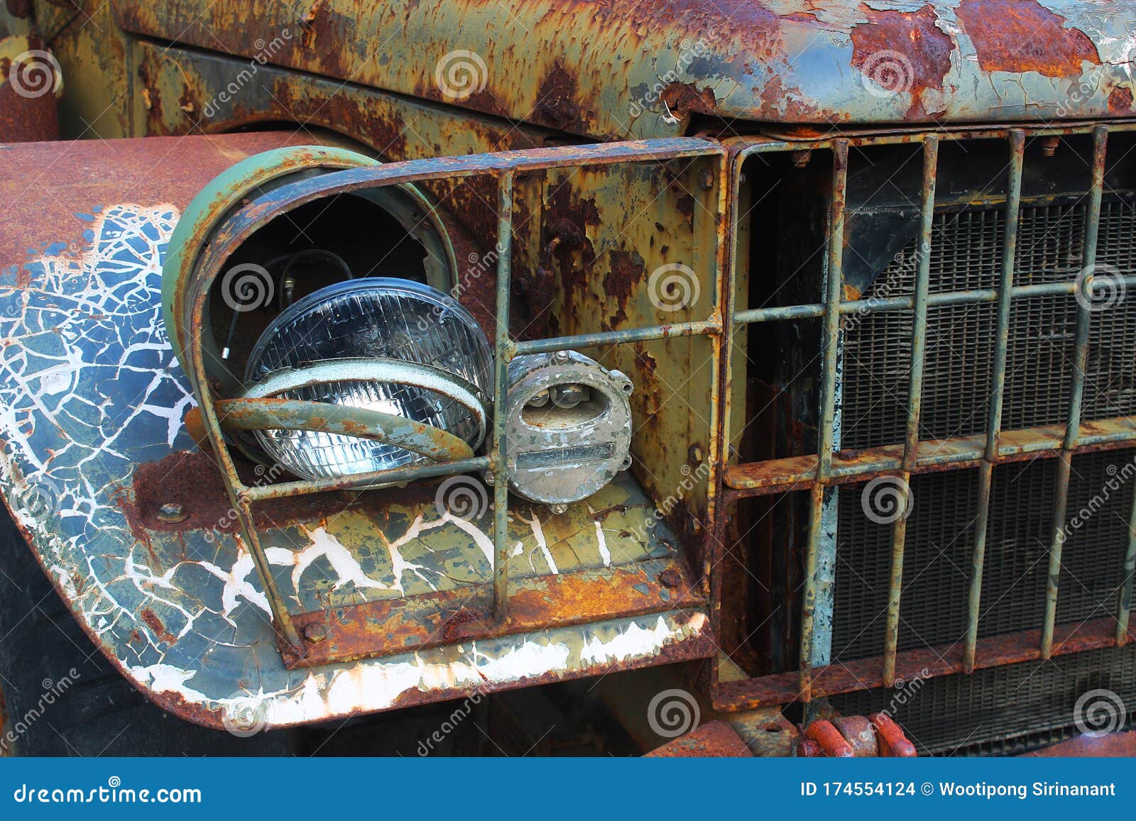 The Damaged Right Front Light of a Rusty Car Stock Photo - Image of ...