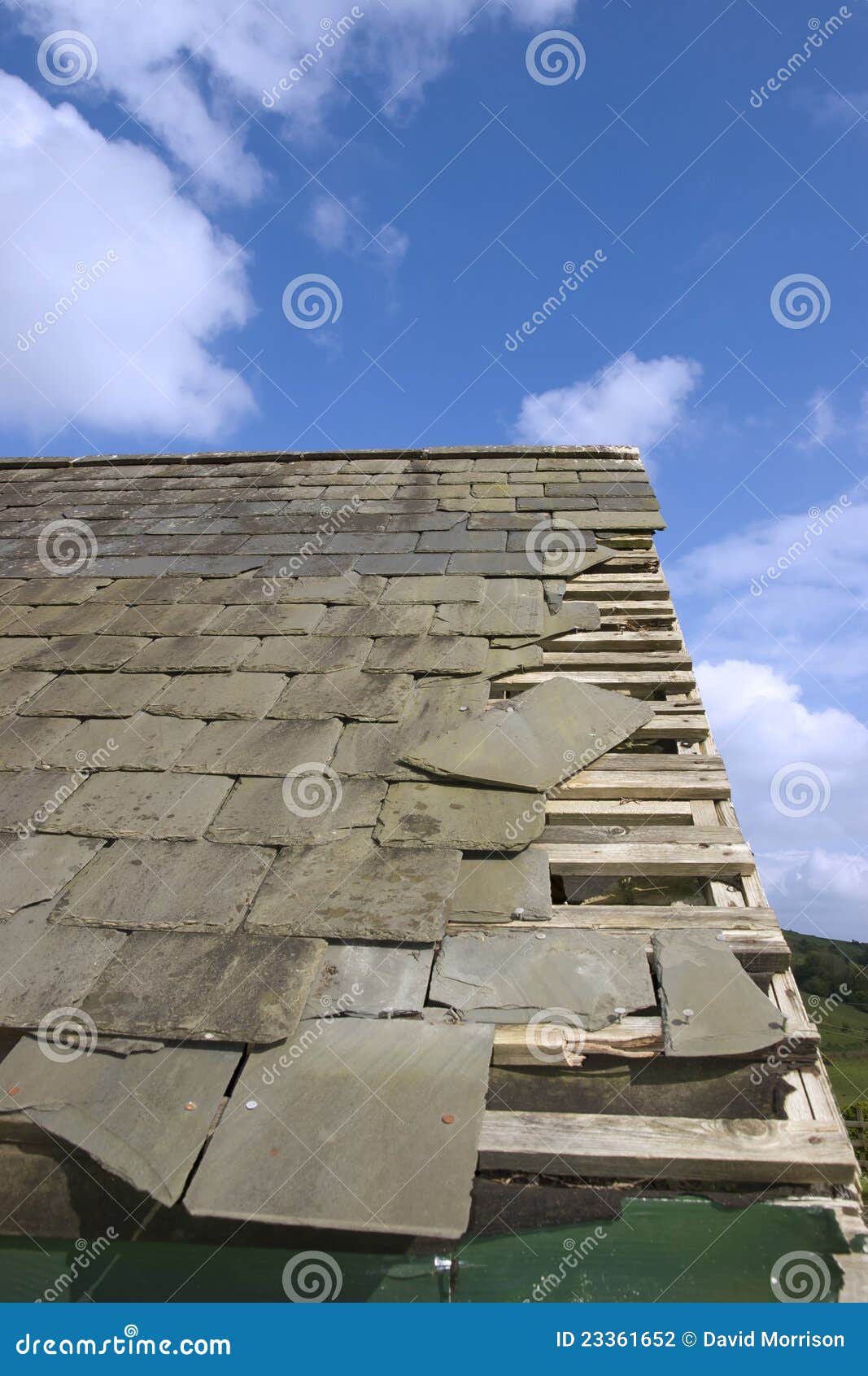 Damaged Roof with Broken Slates Stock Photo - Image of neglect, home ...