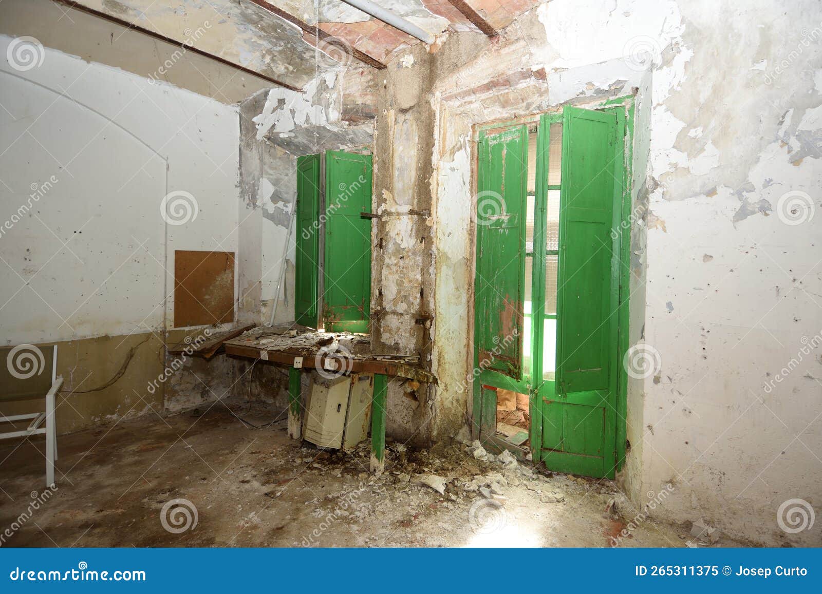 A Damaged Room with Balcony Doors Stock Image - Image of destruction ...