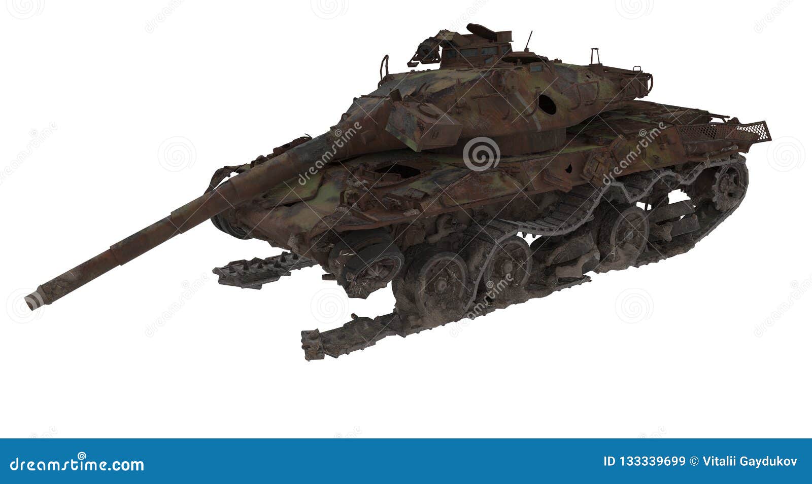 Damaged Rusty Battle Tank on an Isolated White Background. 3d ...