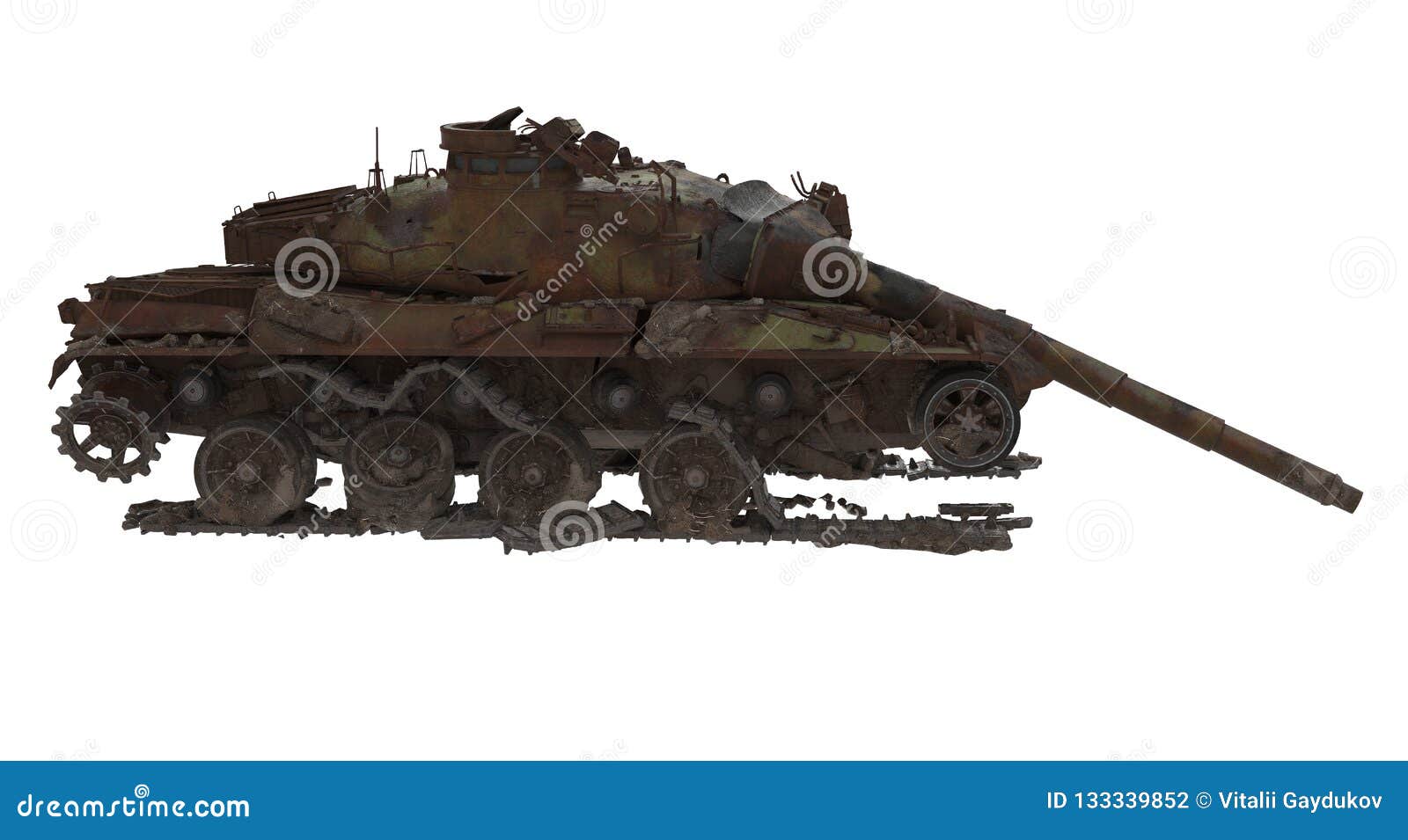 Damaged Rusty Battle Tank On An Isolated White Background. 3d ...