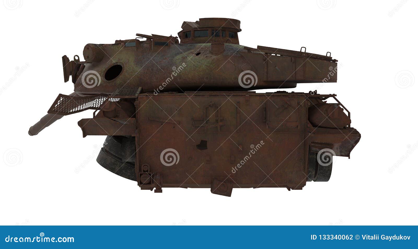 Damaged Rusty Battle Tank On An Isolated White Background. 3d ...