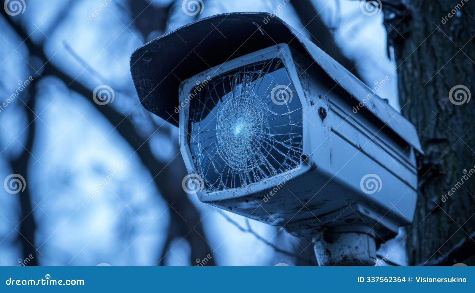 Damaged Security Camera Mounted on Tree Stock Illustration ...
