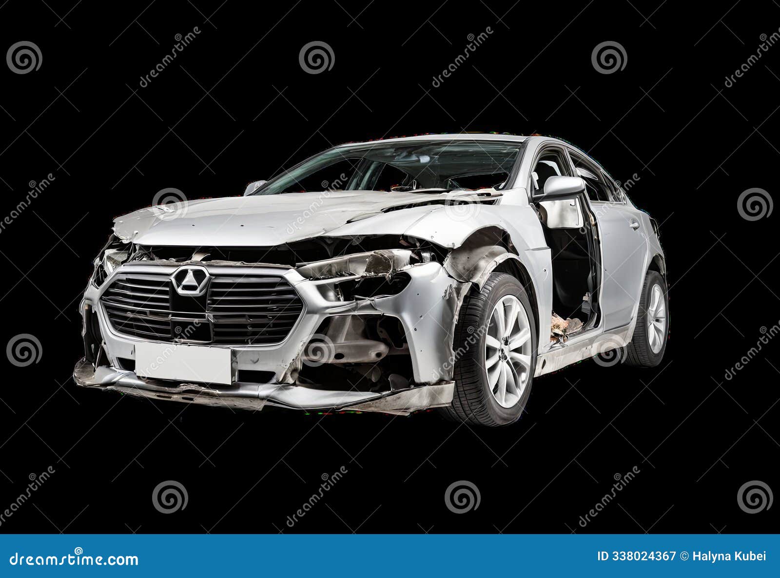 Crumpled Front Car Was Demolished By An Accident Bump Into A Power Pole ...