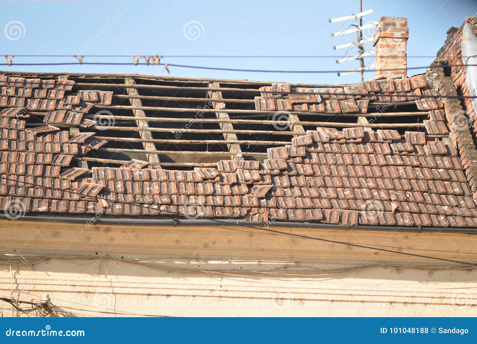 Damaged roof stock photo. Image of hole, crashed, exterior - 101048188