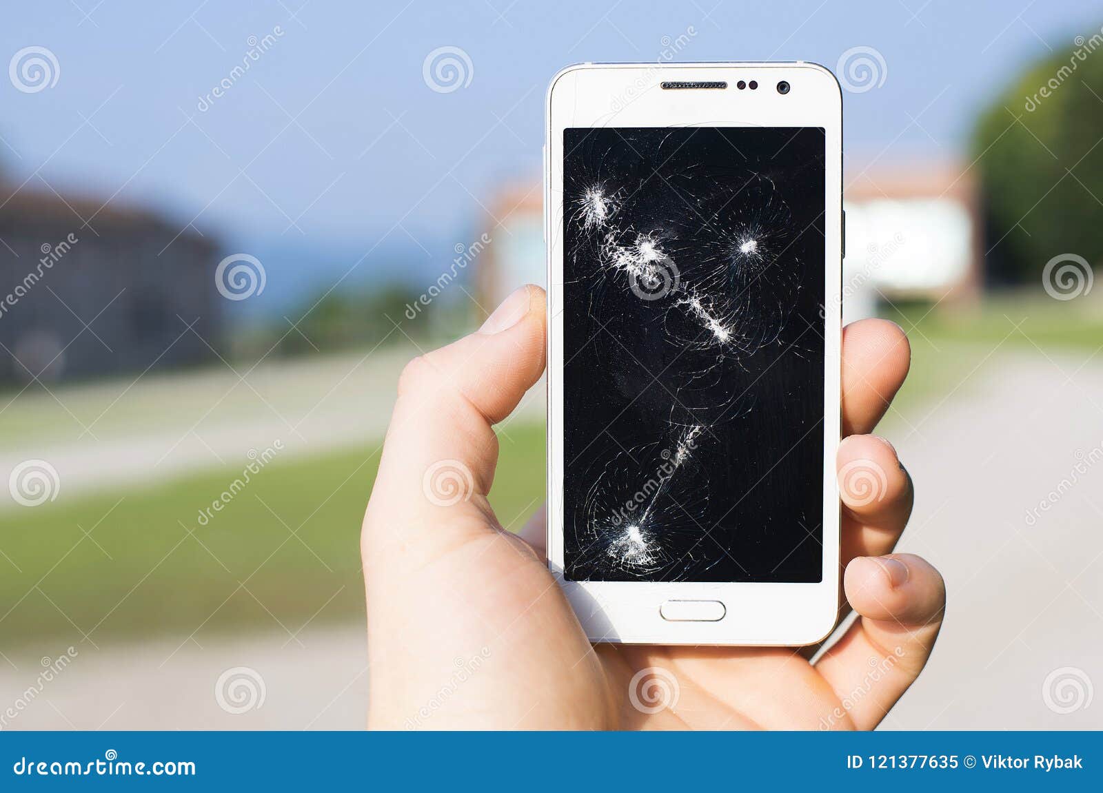 Damaged Smartphone Display stock image. Image of hand - 121377635