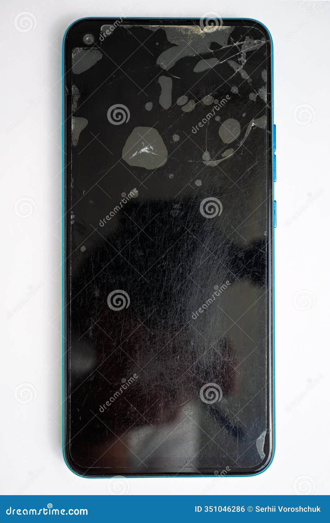 Damaged Smartphone with Visible Scratches and Smudges on the Screen ...