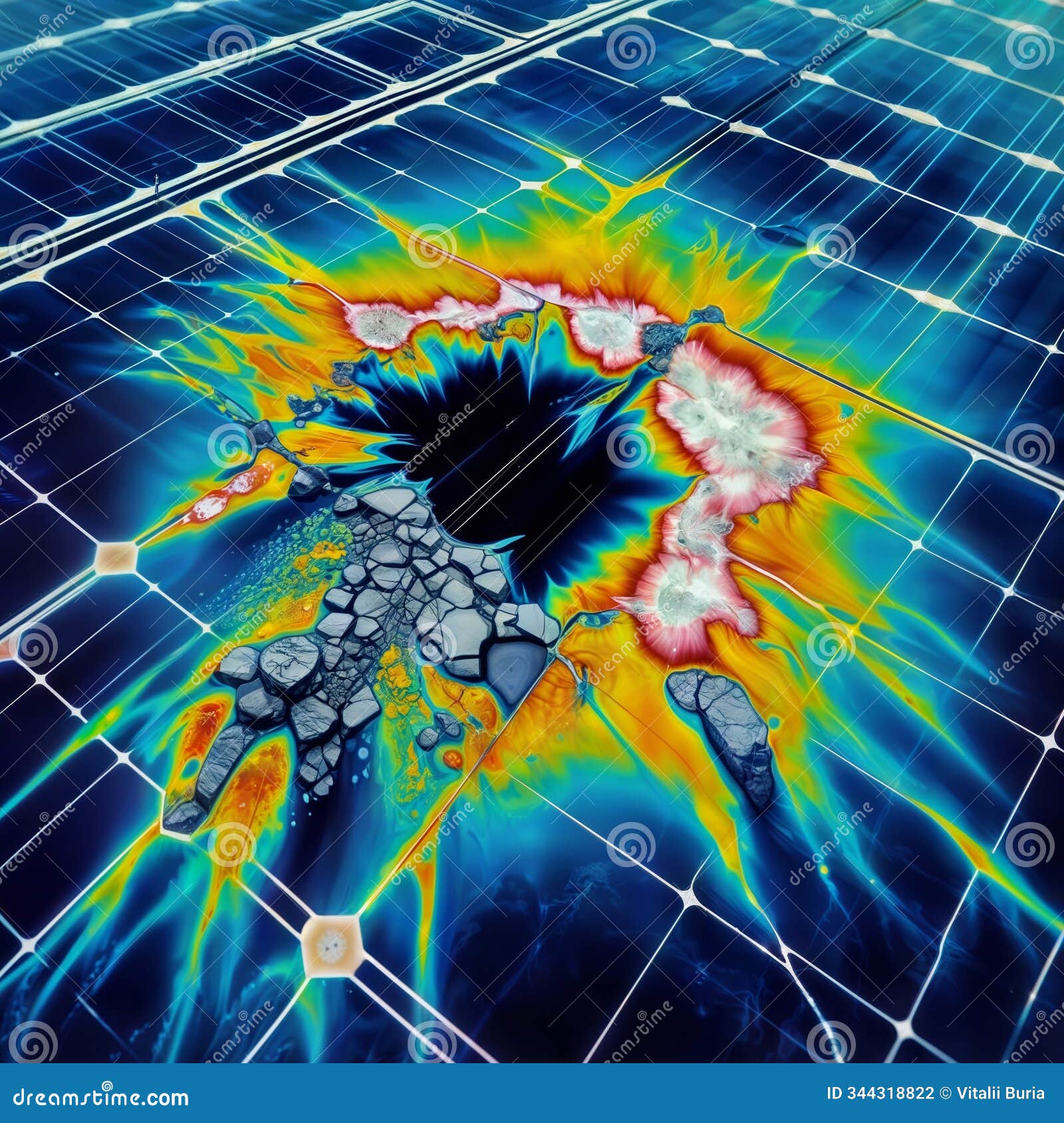 Damaged Solar Panels Visualizing Energy Loss, Generative Ai Stock ...