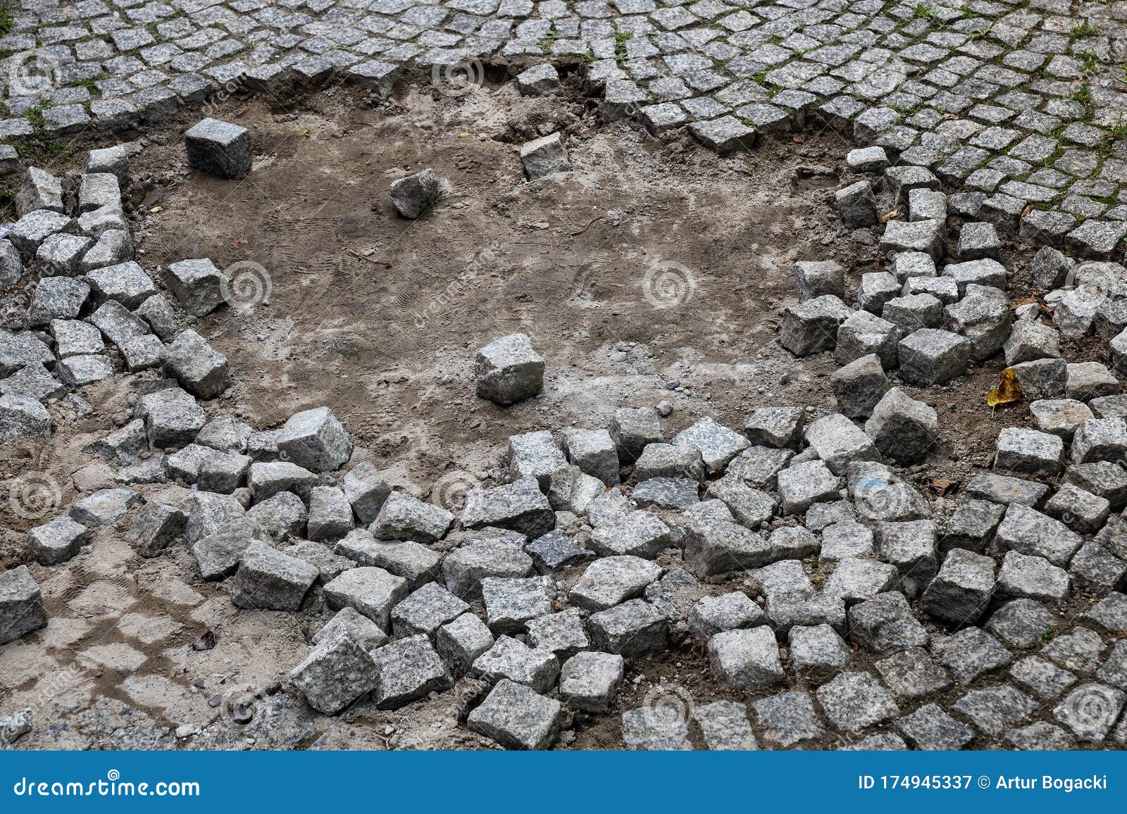 Damaged Stone Sett Sidewalk with Hole Stock Image - Image of damaged ...