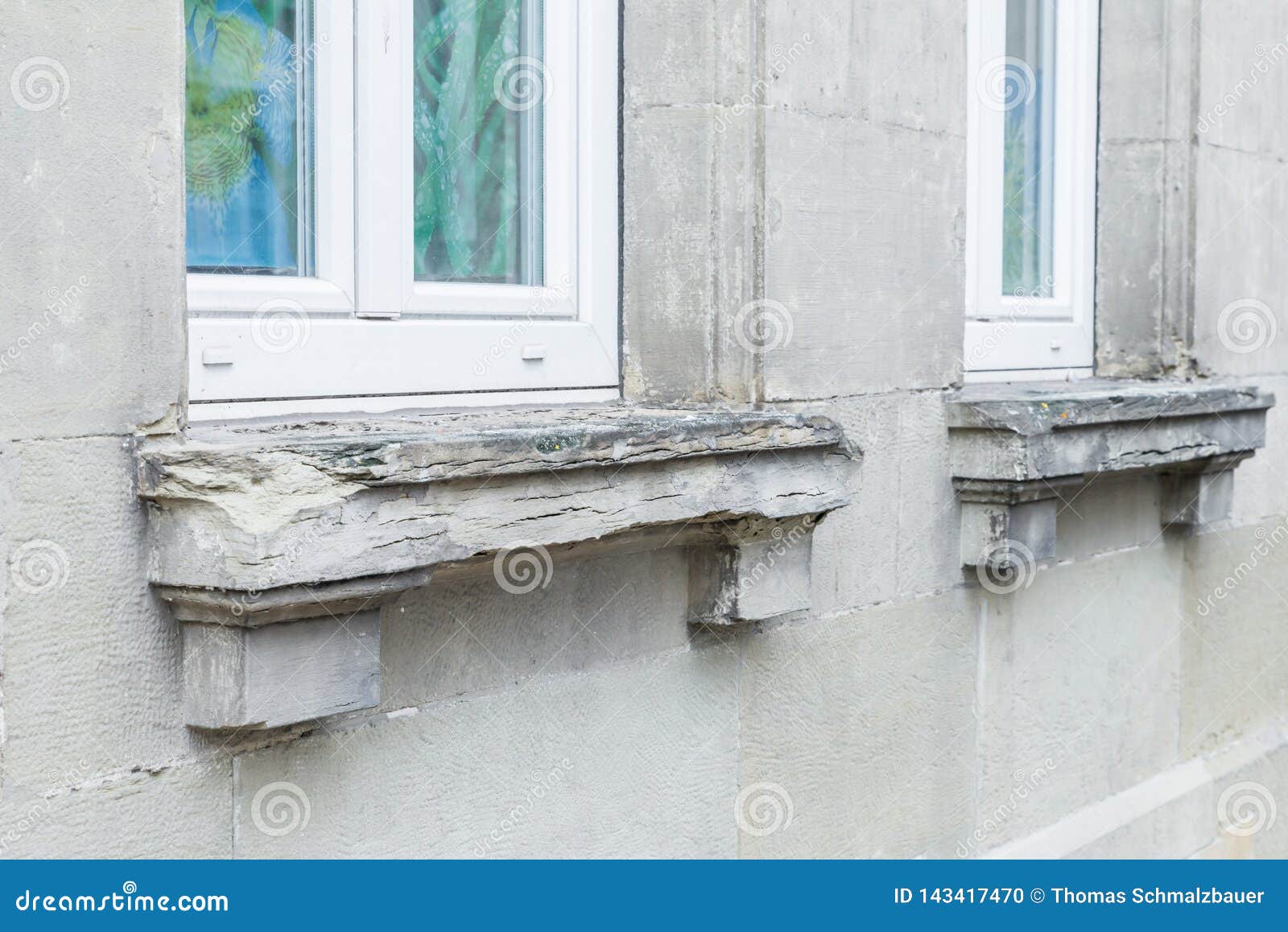 A Damaged Stone Window Back with Chipped Corners, Germany Stock Photo ...