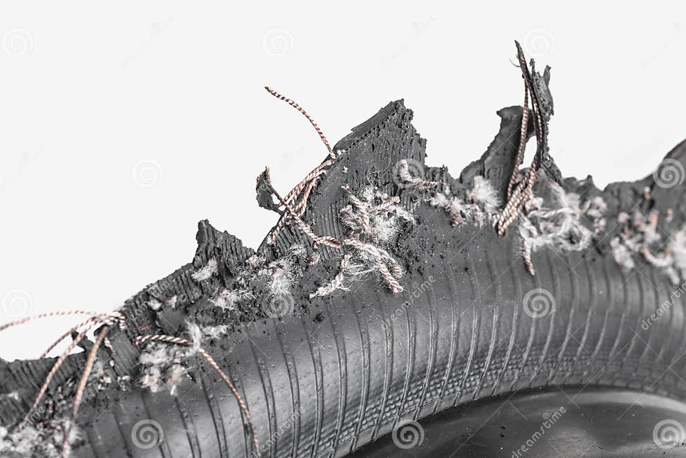 Damaged Tire after Tire Explosion Stock Photo - Image of isolated ...