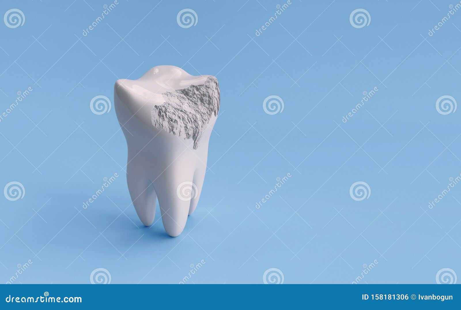 Damaged Tooth Isolated on Blue Background with Clipping Path. Stock ...