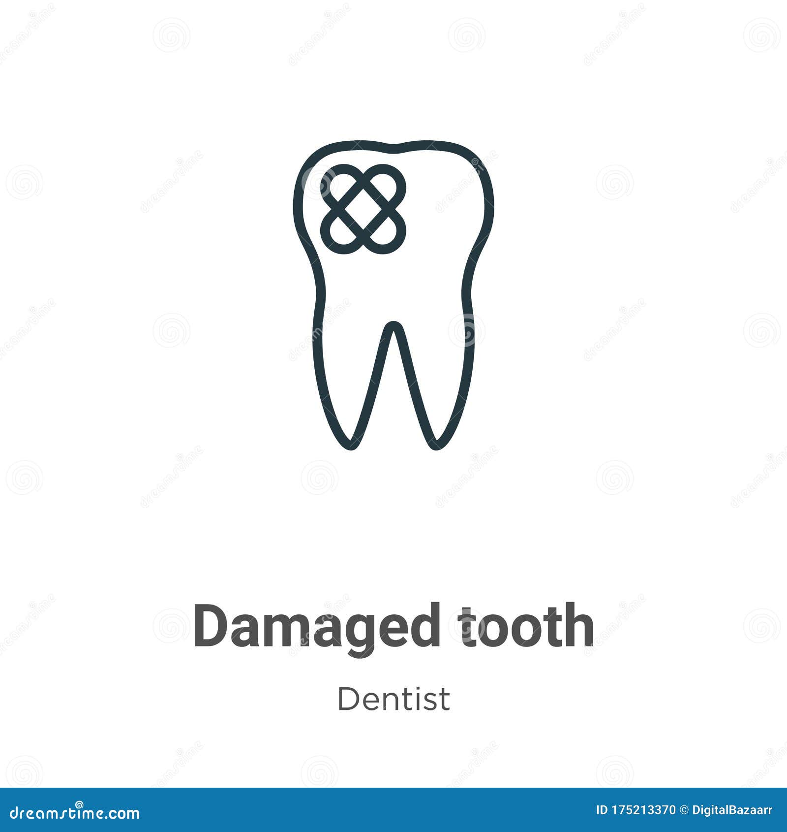 Damaged Tooth Outline Vector Icon. Thin Line Black Damaged Tooth Icon ...