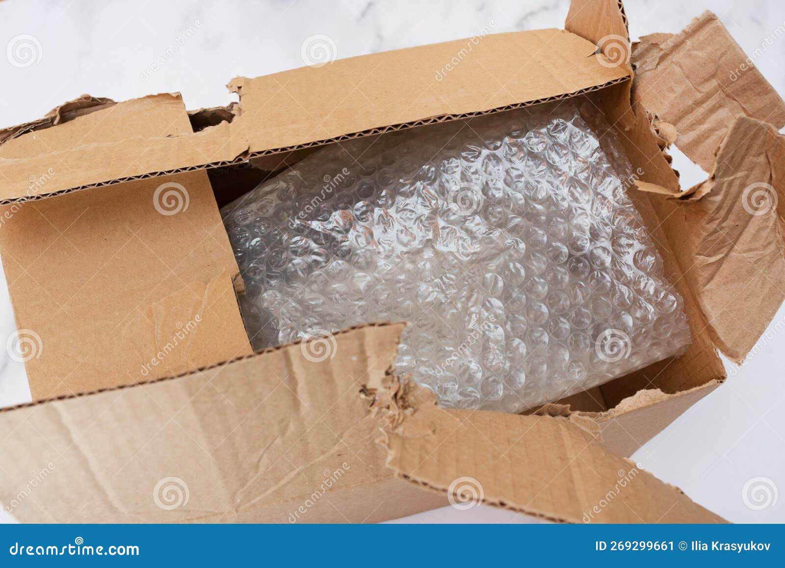 Damaged and Torn Open Cardboard Box for Transporting Things. Top View ...