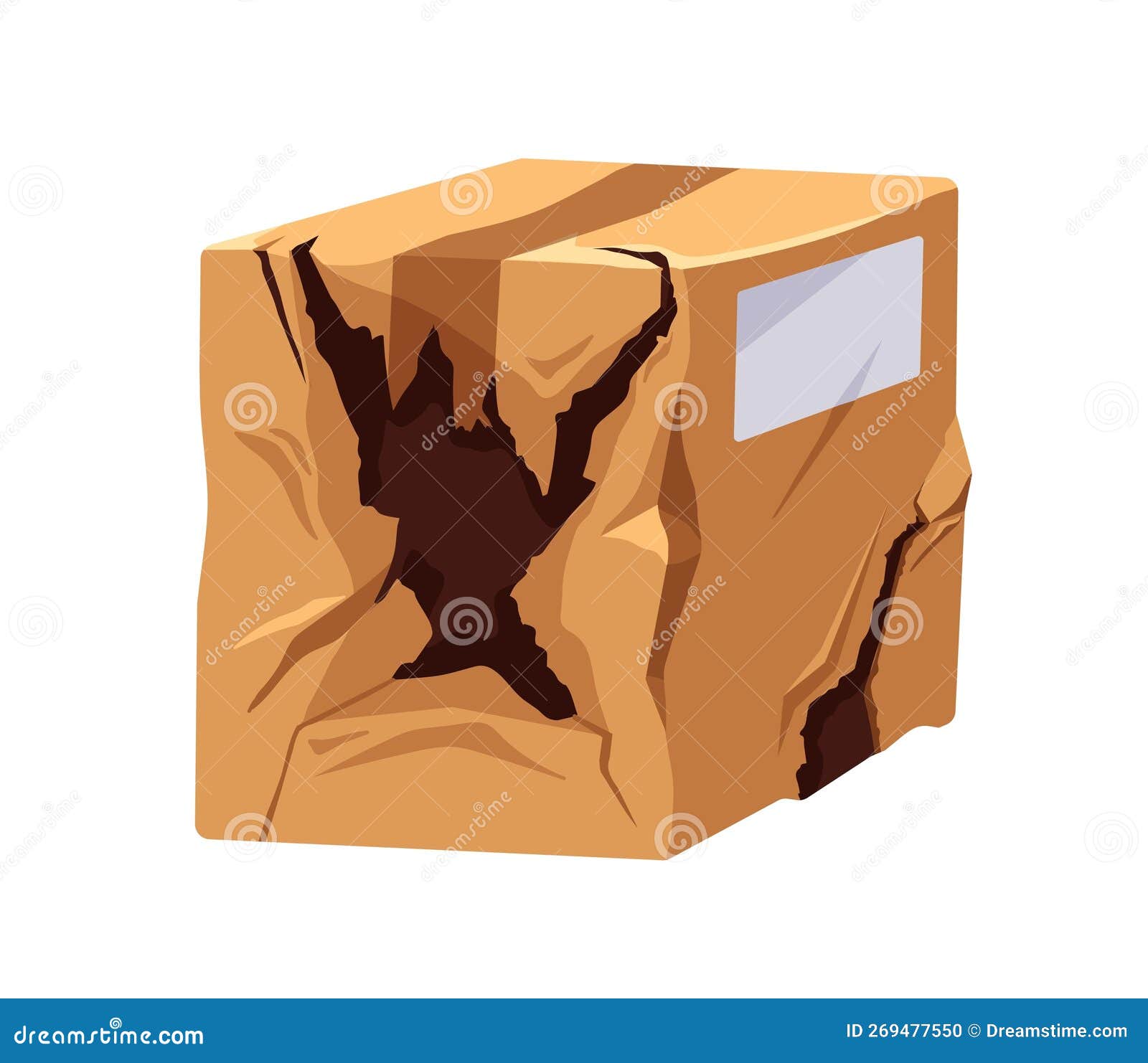 Damaged Box. Crinkled Rumpled Carton Parcel. Bad Smashed Wrinkled Cardboard, Packed Goods Order ...