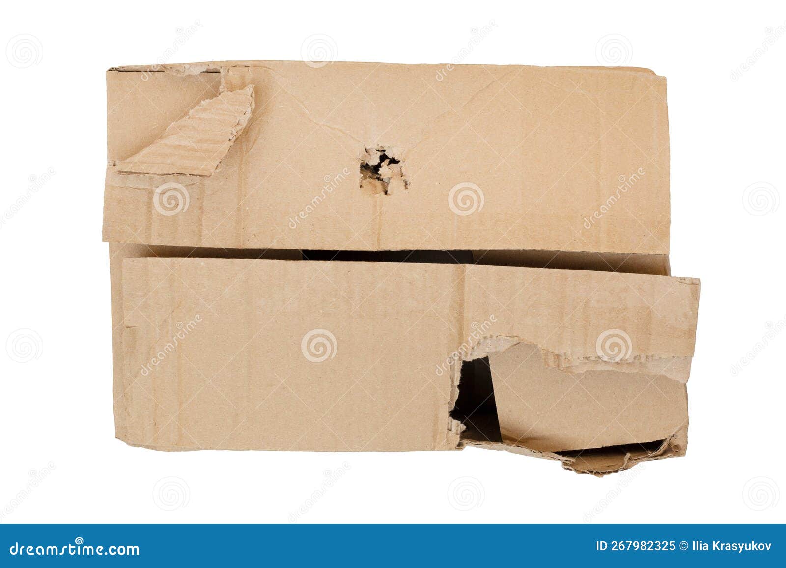 Damaged and Torn Shipping Box. Isolated on a White Background. Top View ...